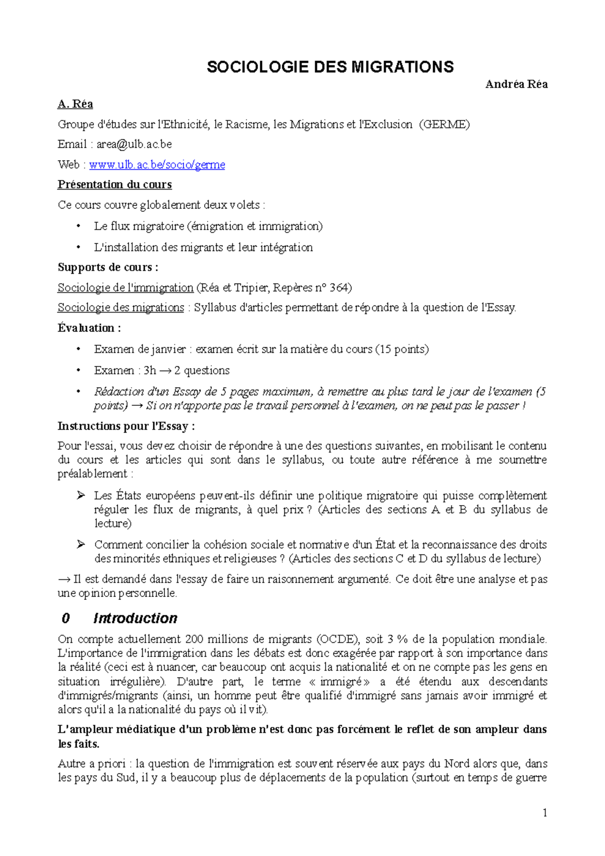 Sociologie des migrations cours - copie - SOCIOLOGIE DES MIGRATIONS ...