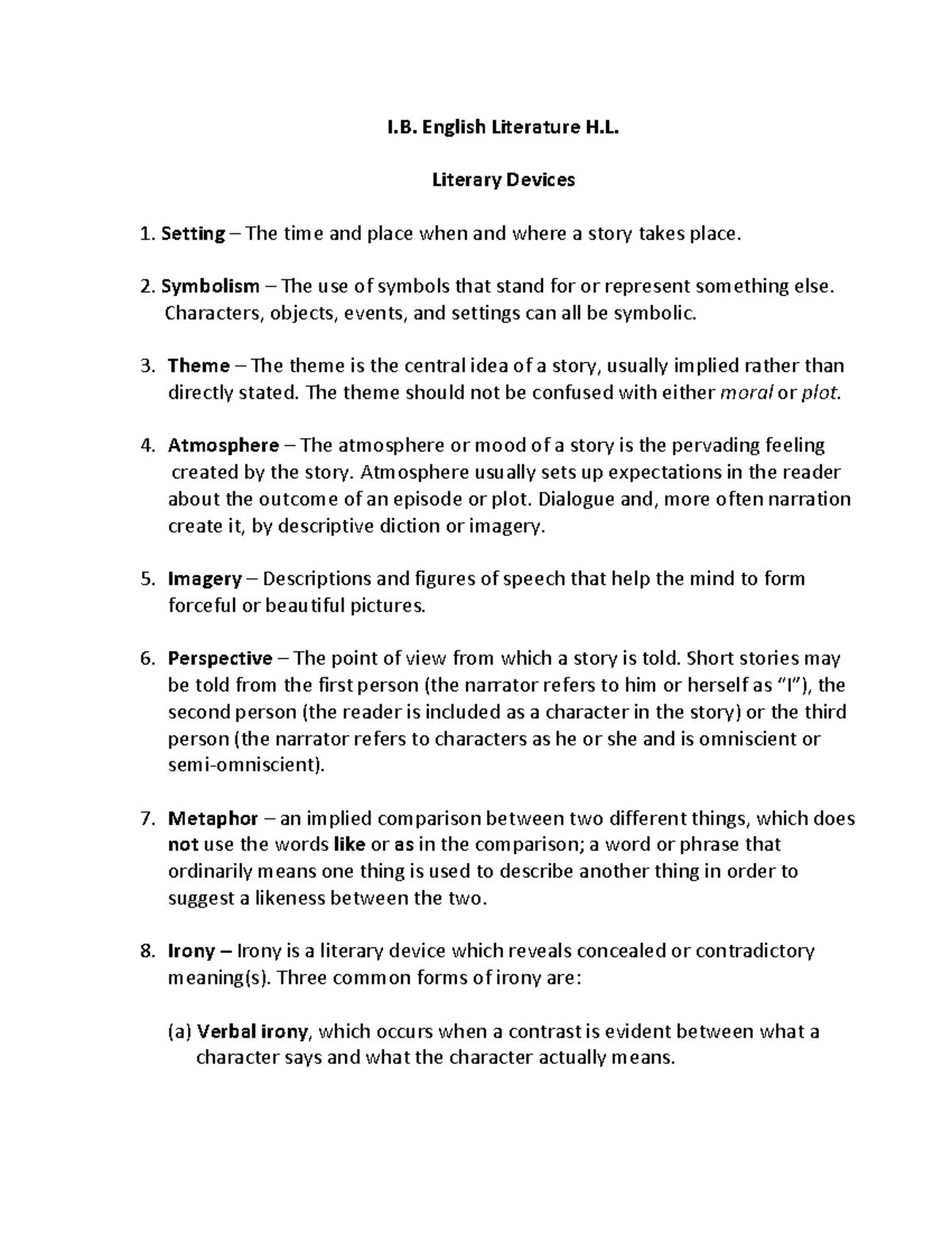 Literary Devices - I. English Literature H. Literary Devices Setting ...