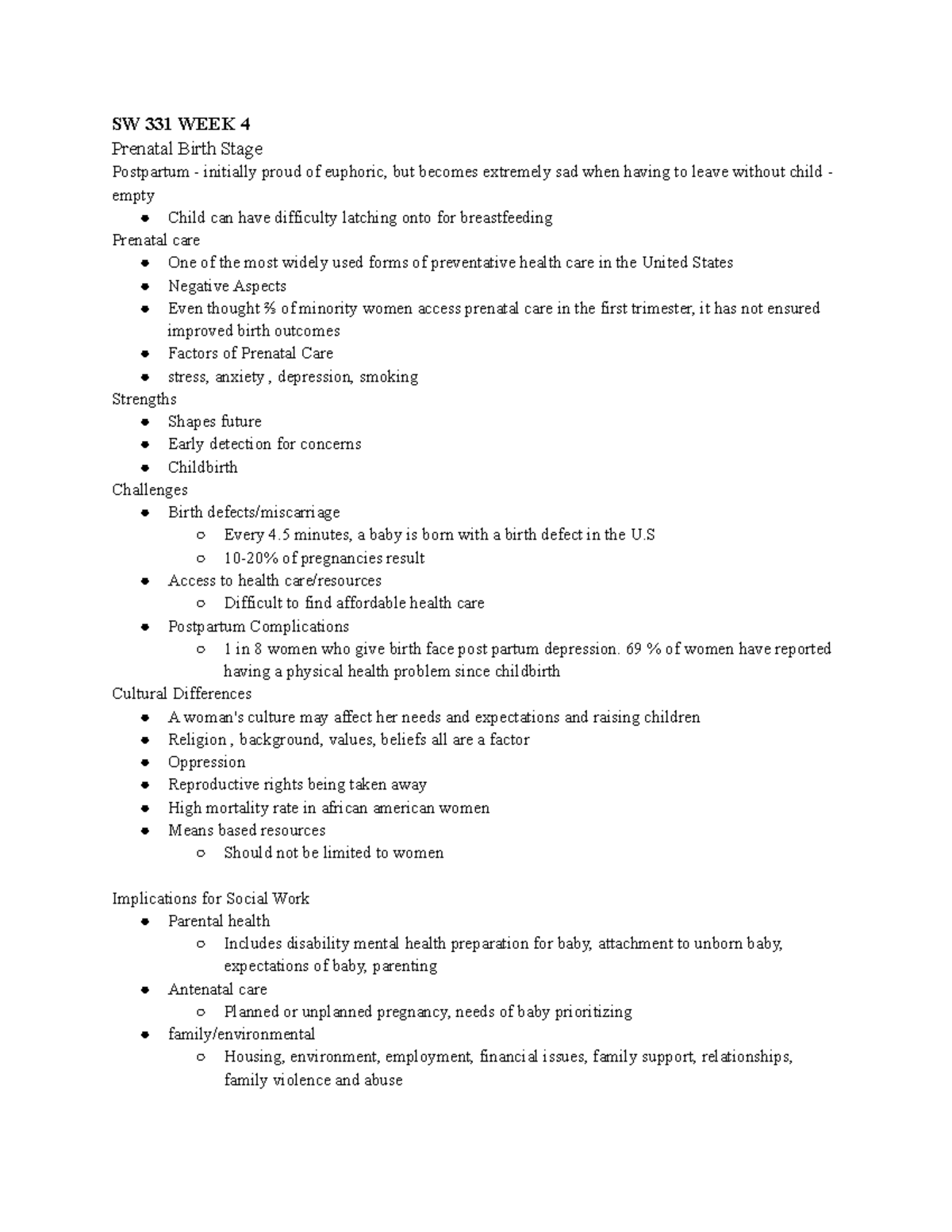 SW 331 WEEK 4 - This course is taught by Dr. Myrick. It is the second part of SW 330. This ...