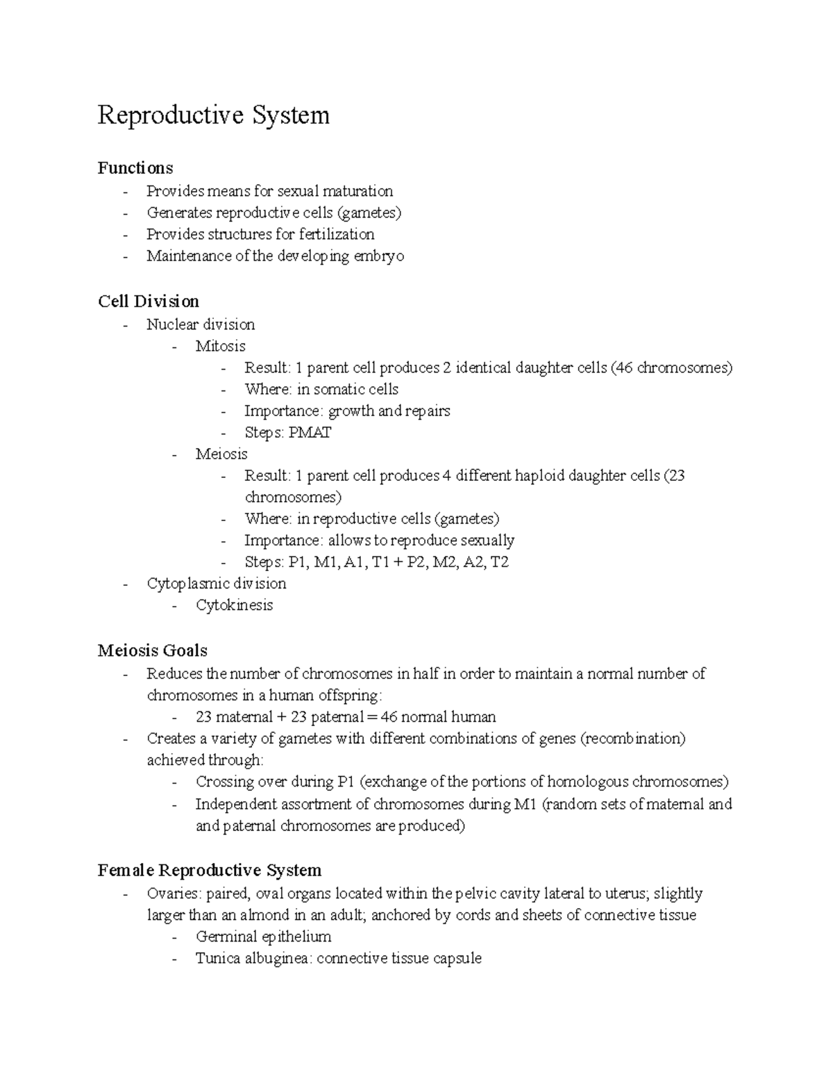 Reproductive System - Lecture notes provided by Professor Childress ...