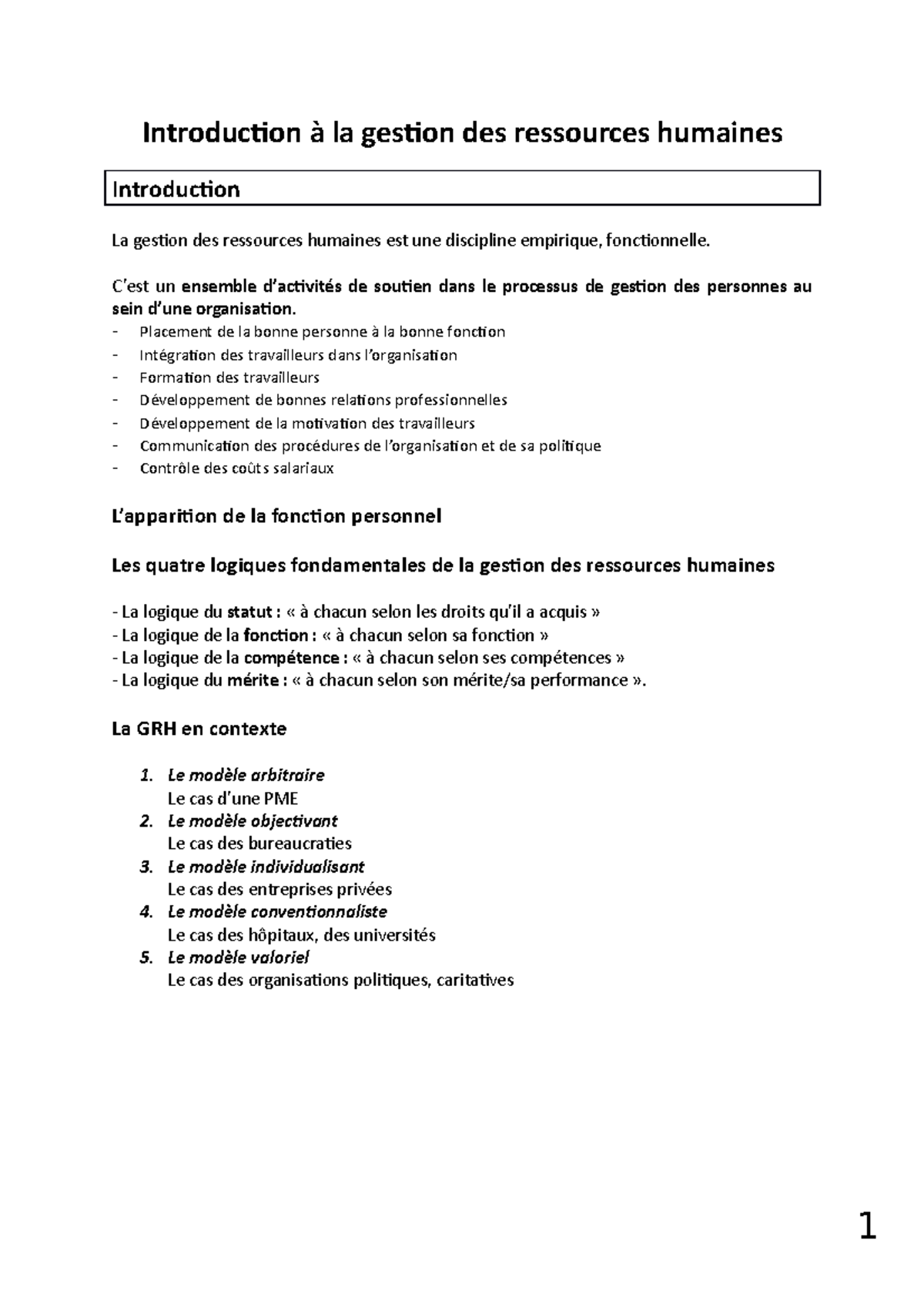 Introduction à la gestion des ressources humaines - C’est un ensemble d ...