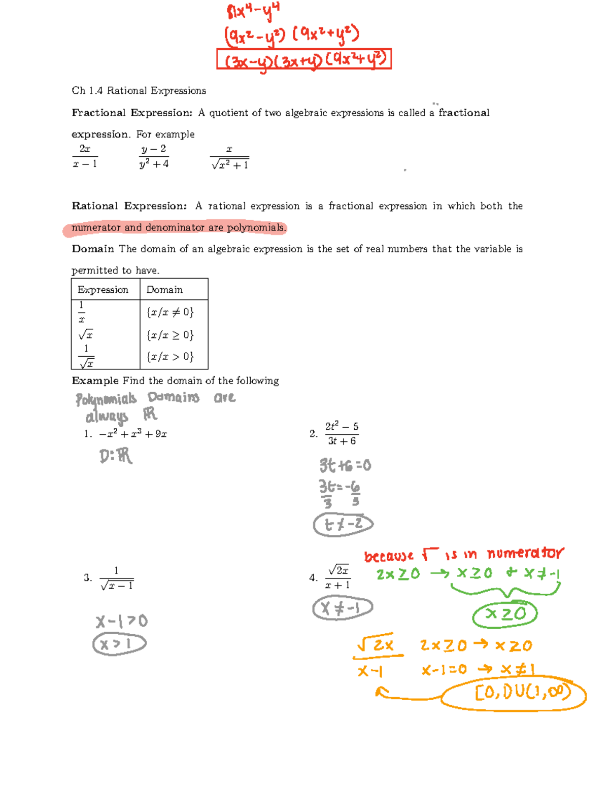 2022-09-16 Precalc PART 1 - Ch 1 Rational Expressions Fractional ...
