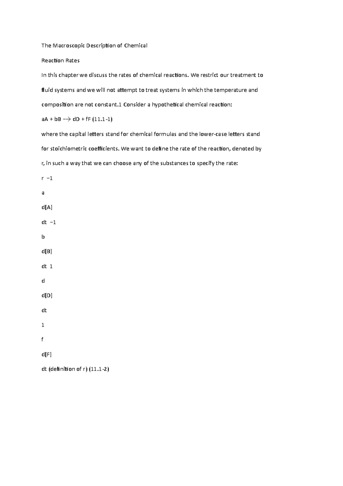 The Macroscopic Description of Chemical - The Macroscopic Description ...