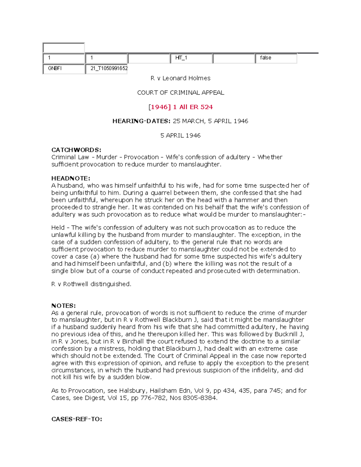 R v Leonard Holmes - criminal law - R v Leonard Holmes COURT OF ...