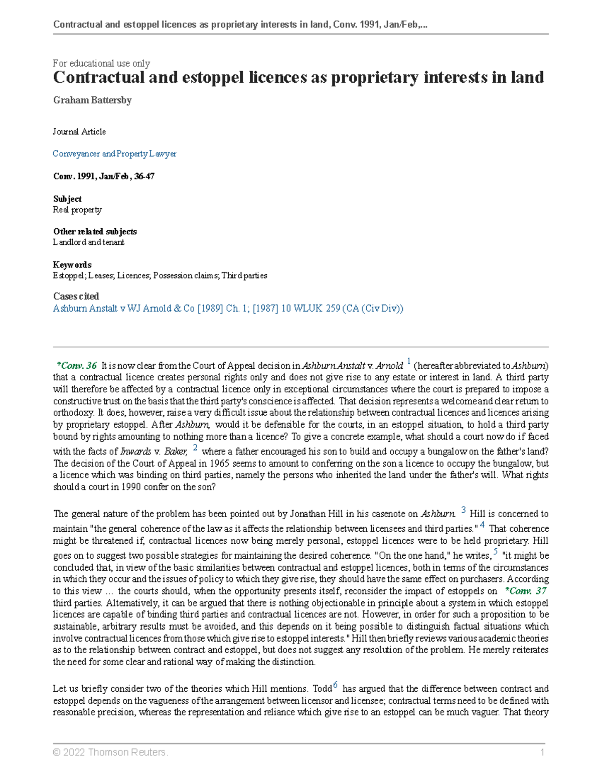 Contractual and estoppel licences as proprietary interests in land ...