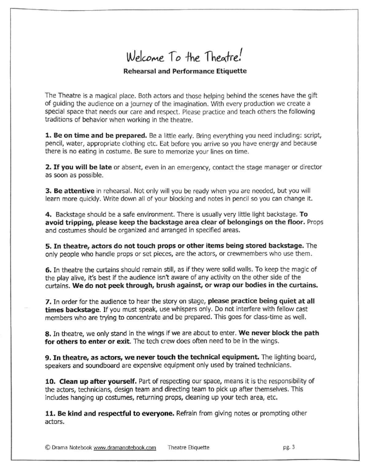 Drama etiquette - Hghgjgj - Welcome To the Theatre! Rehearsal and ...