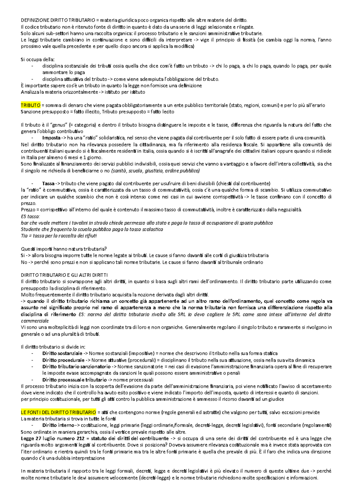 Appunti - DEFINIZIONE DIRITTO TRIBUTARIO = materia giuridica poco ...
