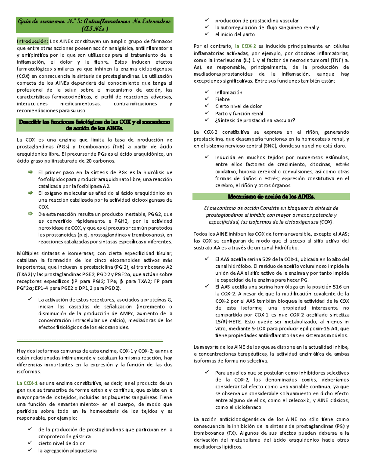 Aines - Apuntes resúmenes - Guía de seminario N.º 5: Antiinflamatorios ...