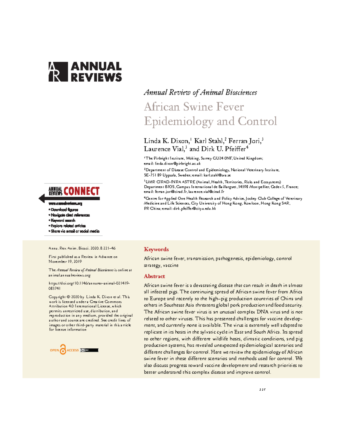 ASF - Summary Doctor of Veterinary Medicine - Annual Review of Animal ...