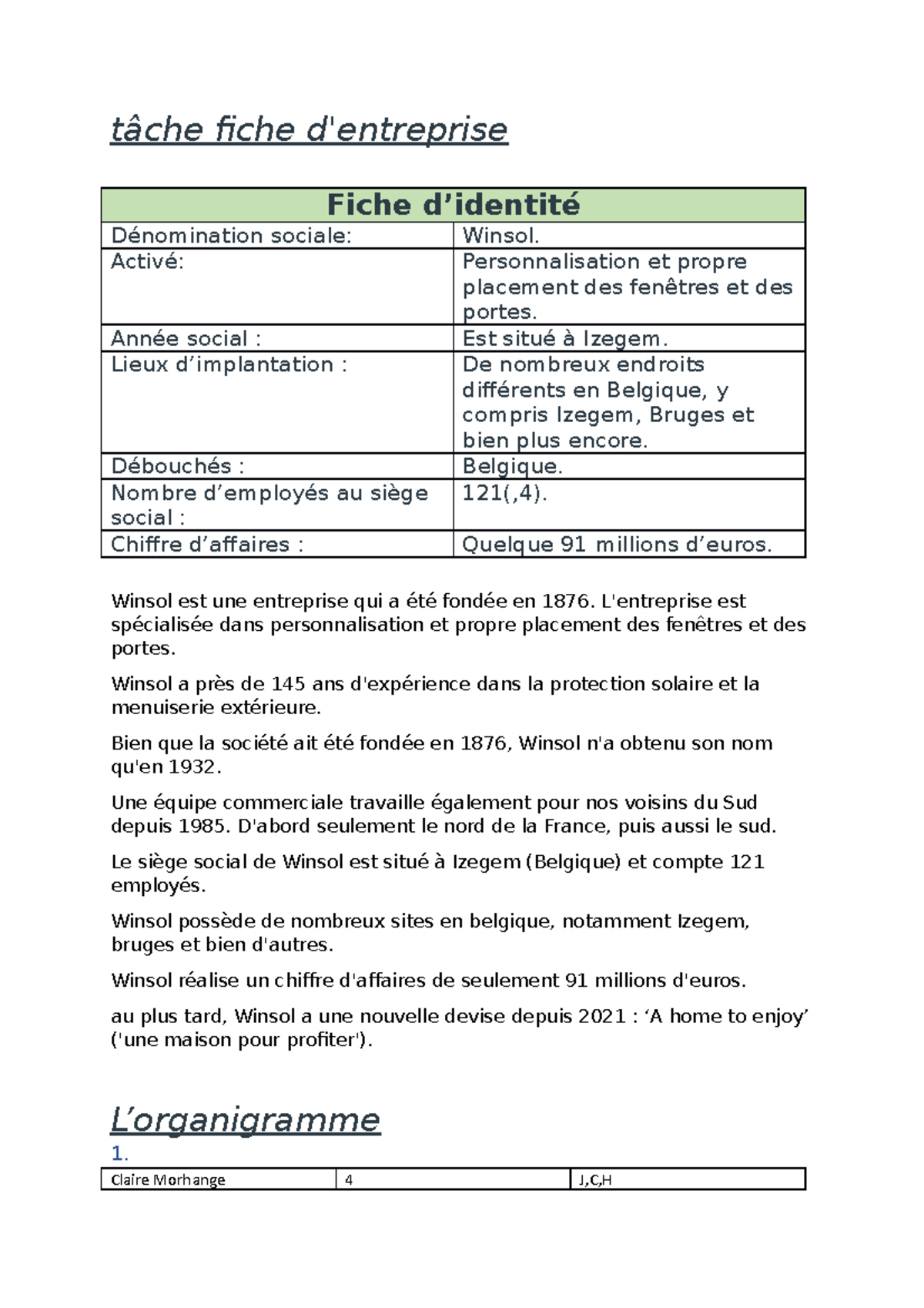 Tâche fiche d'entreprise + exercices d'écoute - tâche fiche d ...