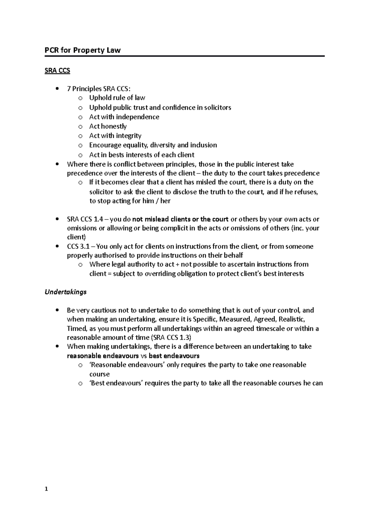 04 PCR for Property Law - PCR for Property Law SRA CCS 7 Principles SRA ...