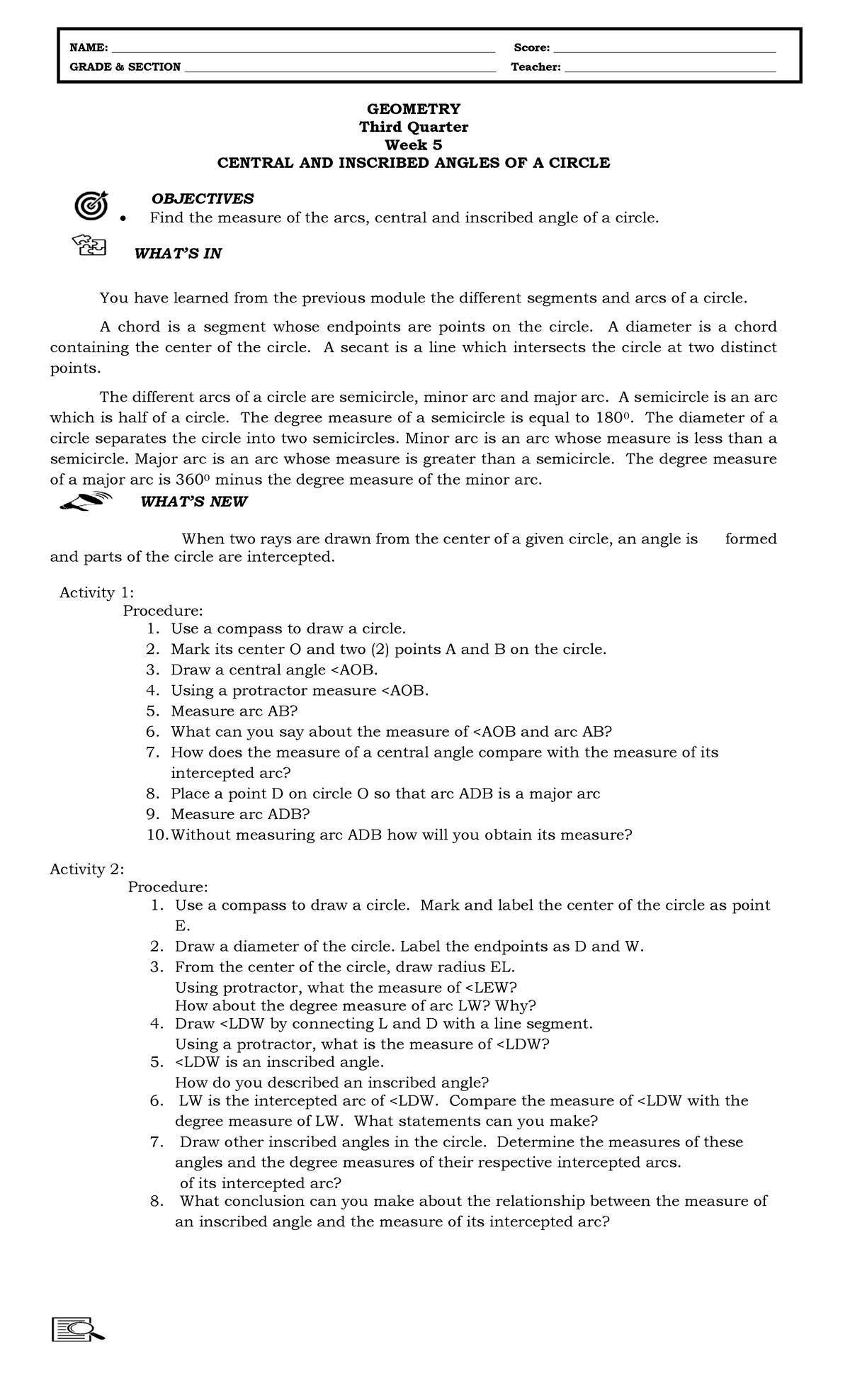 Module in Geometry Third Quarter Week 5 to 8 - GEOMETRY Third Quarter ...