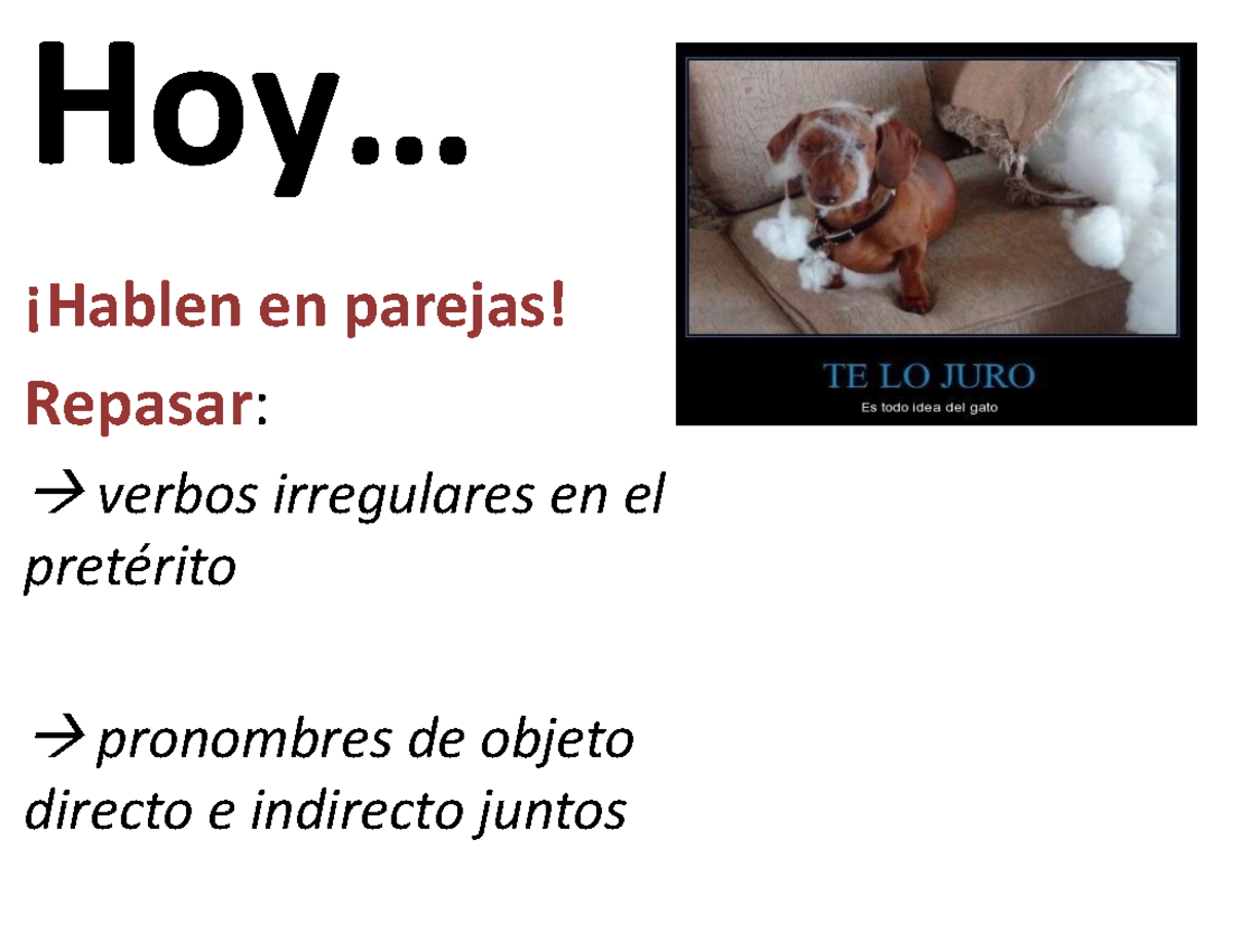 3. Cap. 7- Los verbos irregulares en el pretérito y los pronombres ...