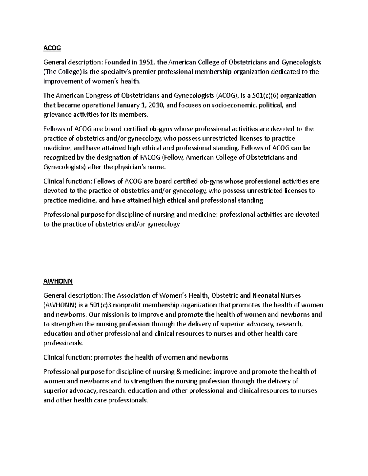 ACOG - information - ACOG General description: Founded in 1951, the ...