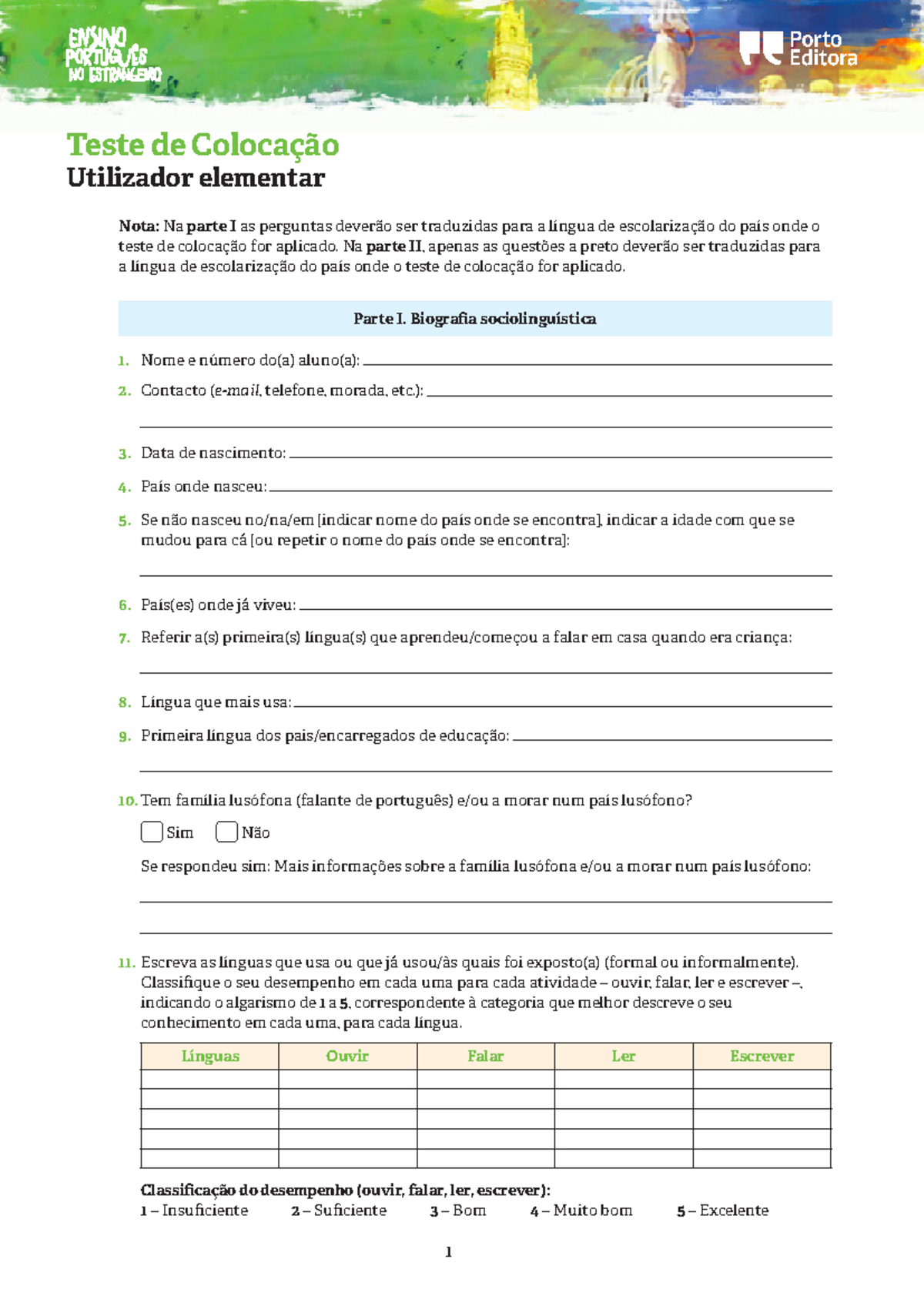 Teste Colocaco Elementar - Oo Teste de Colocação Utilizador elementar ...