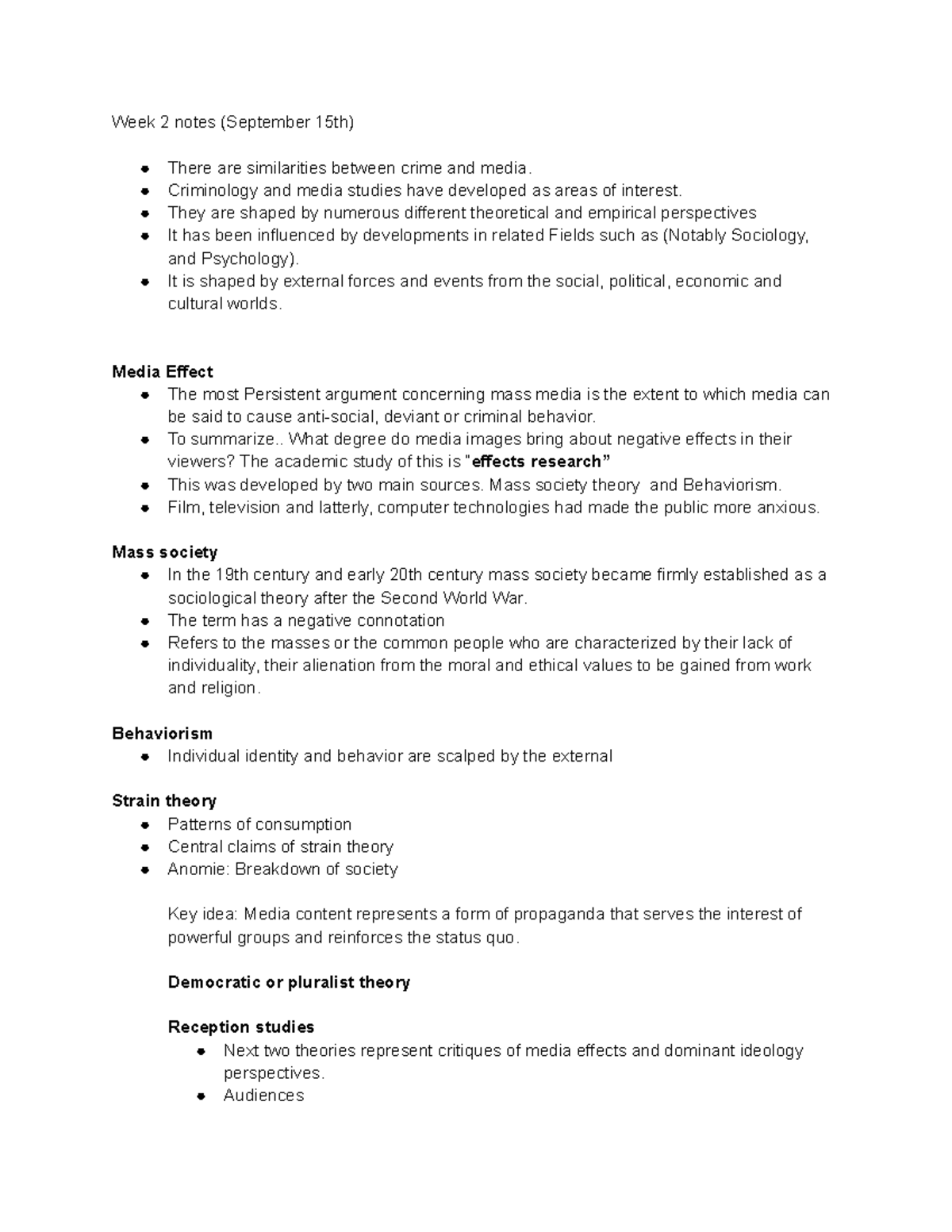 Crime and Media notes - Week 2 notes (September 15th) There are ...