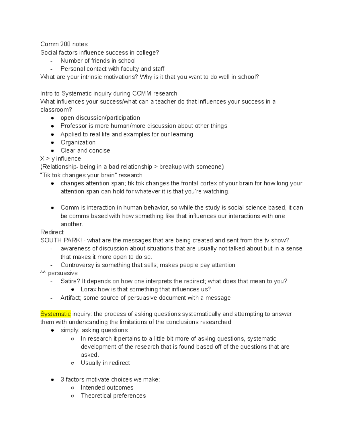 Systematic inquiry + research paper - Comm 200 notes Social factors ...