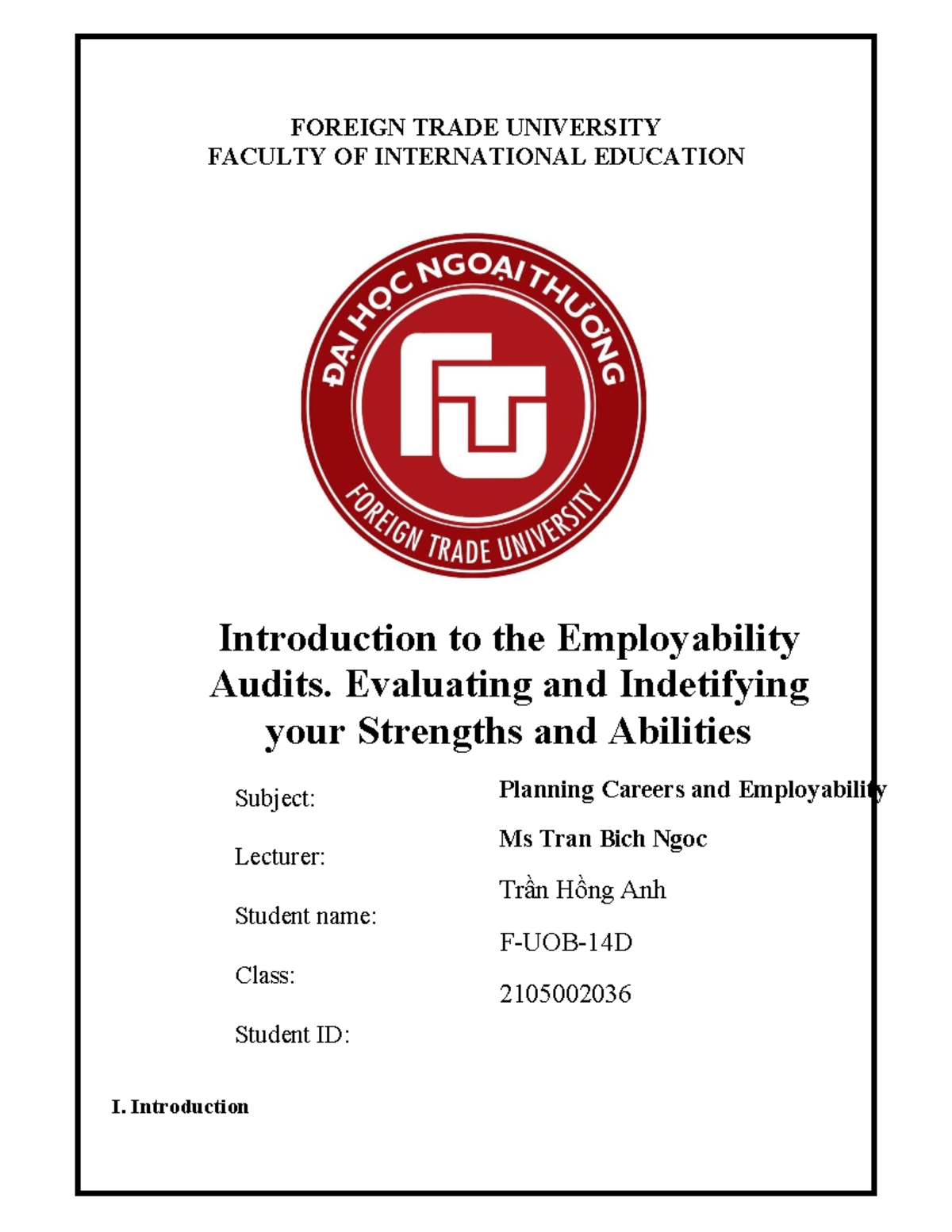 Planning Careers and Employability - FOREIGN TRADE UNIVERSITY FACULTY ...