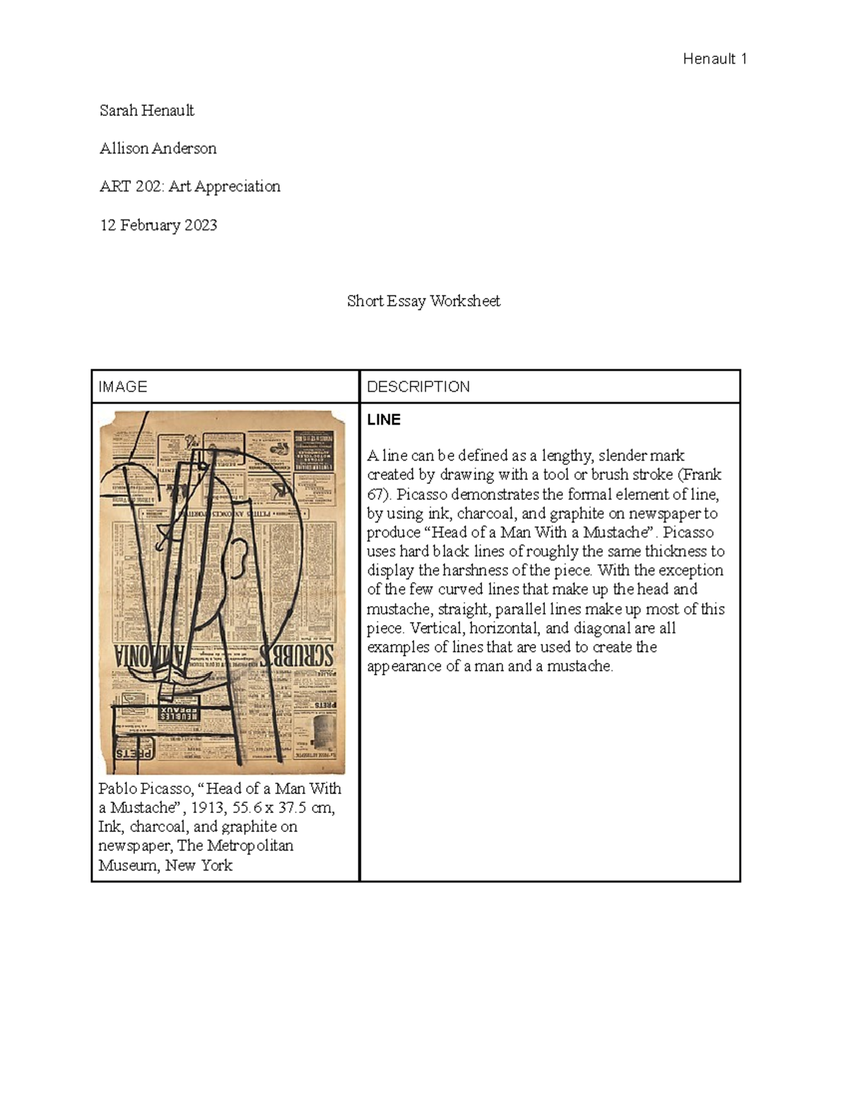 Sarah Henault - Art Appreciation Midterm Writing Assignment - Sarah ...