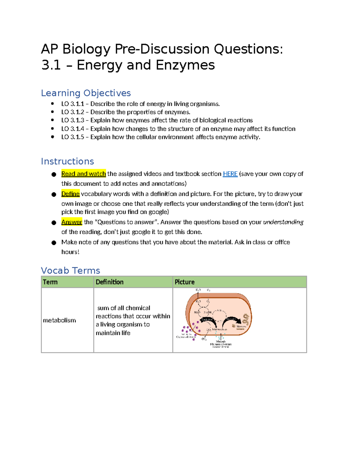 PDQ 3.1 Energy and Enzymes os - AP Biology Pre-Discussion Questions: 3 ...