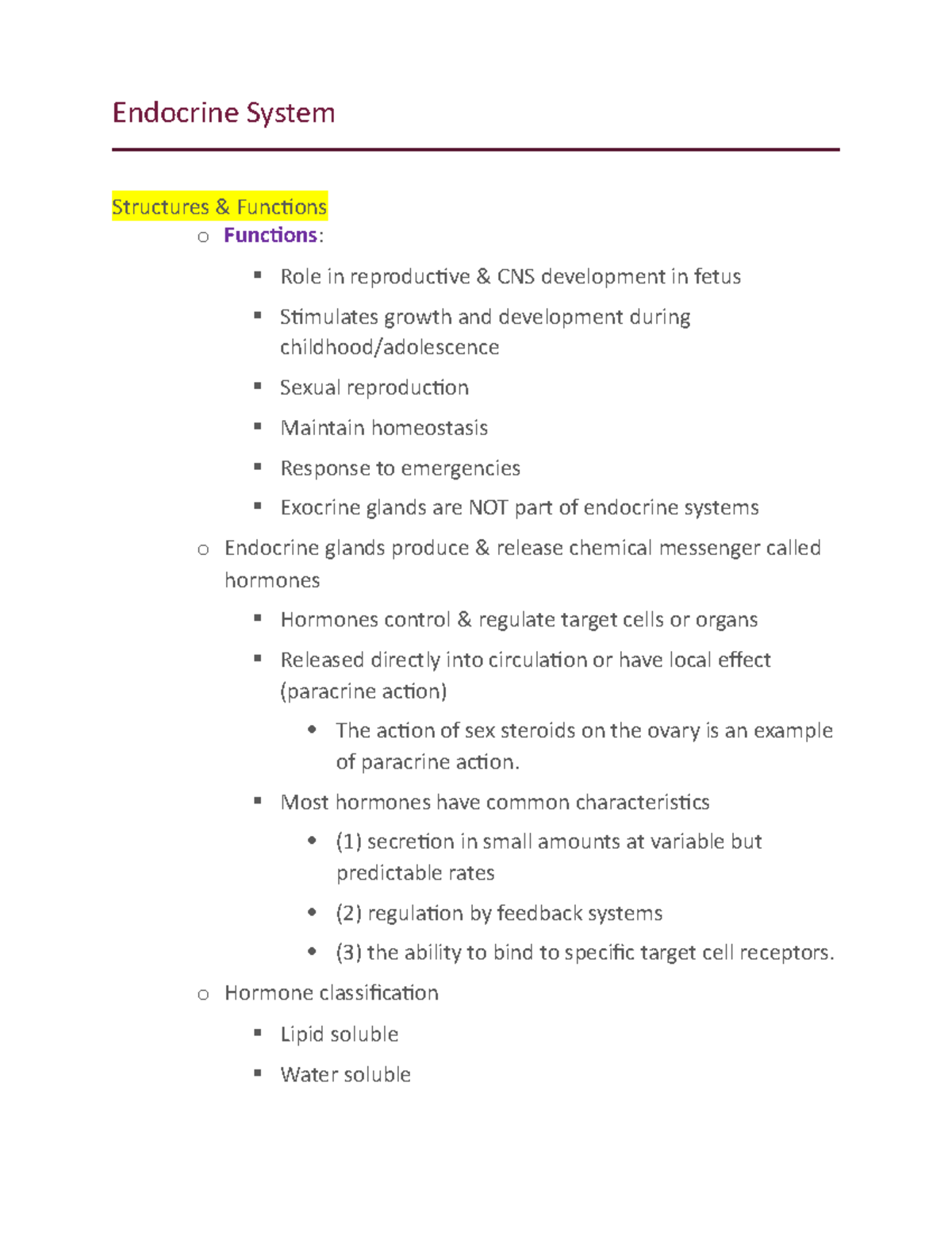 Endocrine System - Study Guide - Endocrine System Structures ...