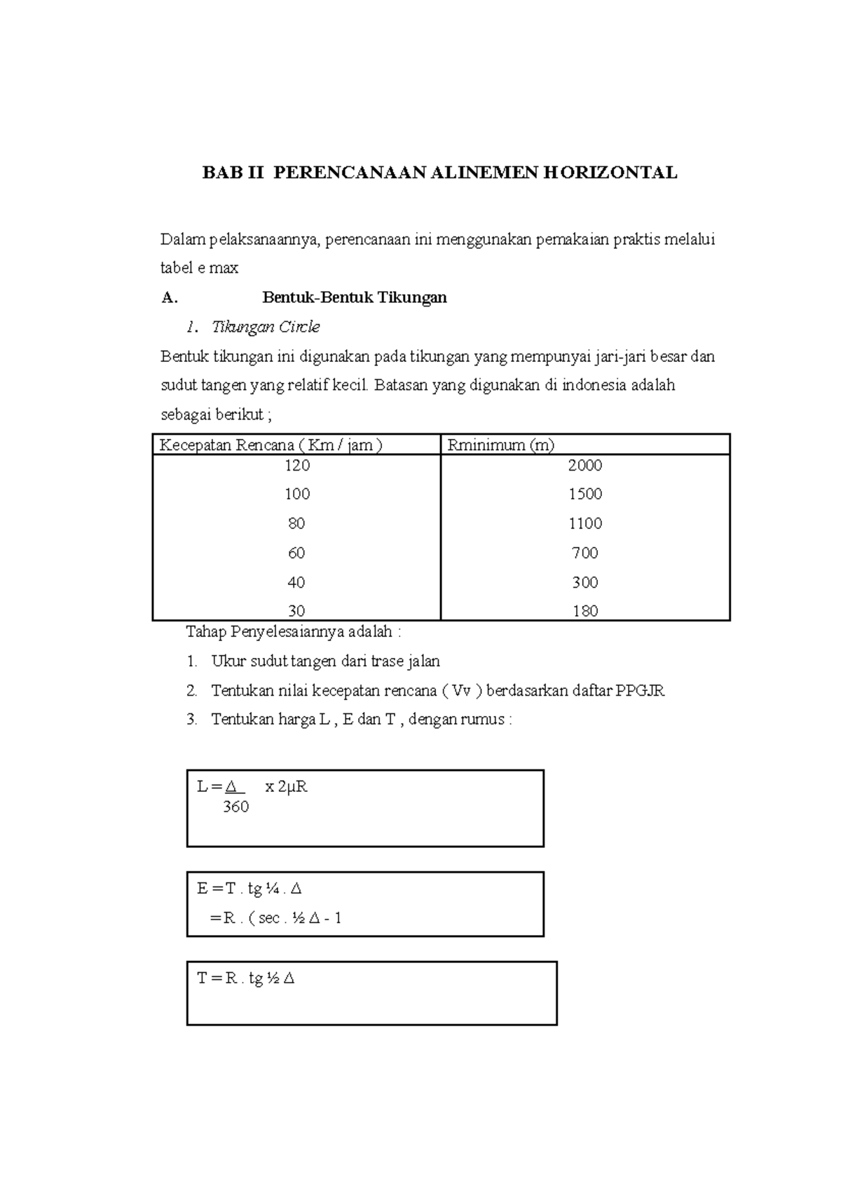 Perencanaan Alinemen Horizontal - BAB II PERENCANAAN ALINEMEN ...
