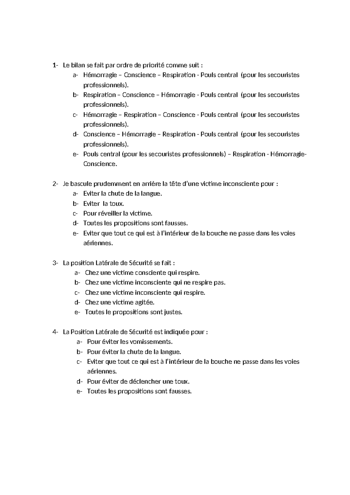QCM - test - 1- Le bilan se fait par ordre de priorité comme suit : a ...