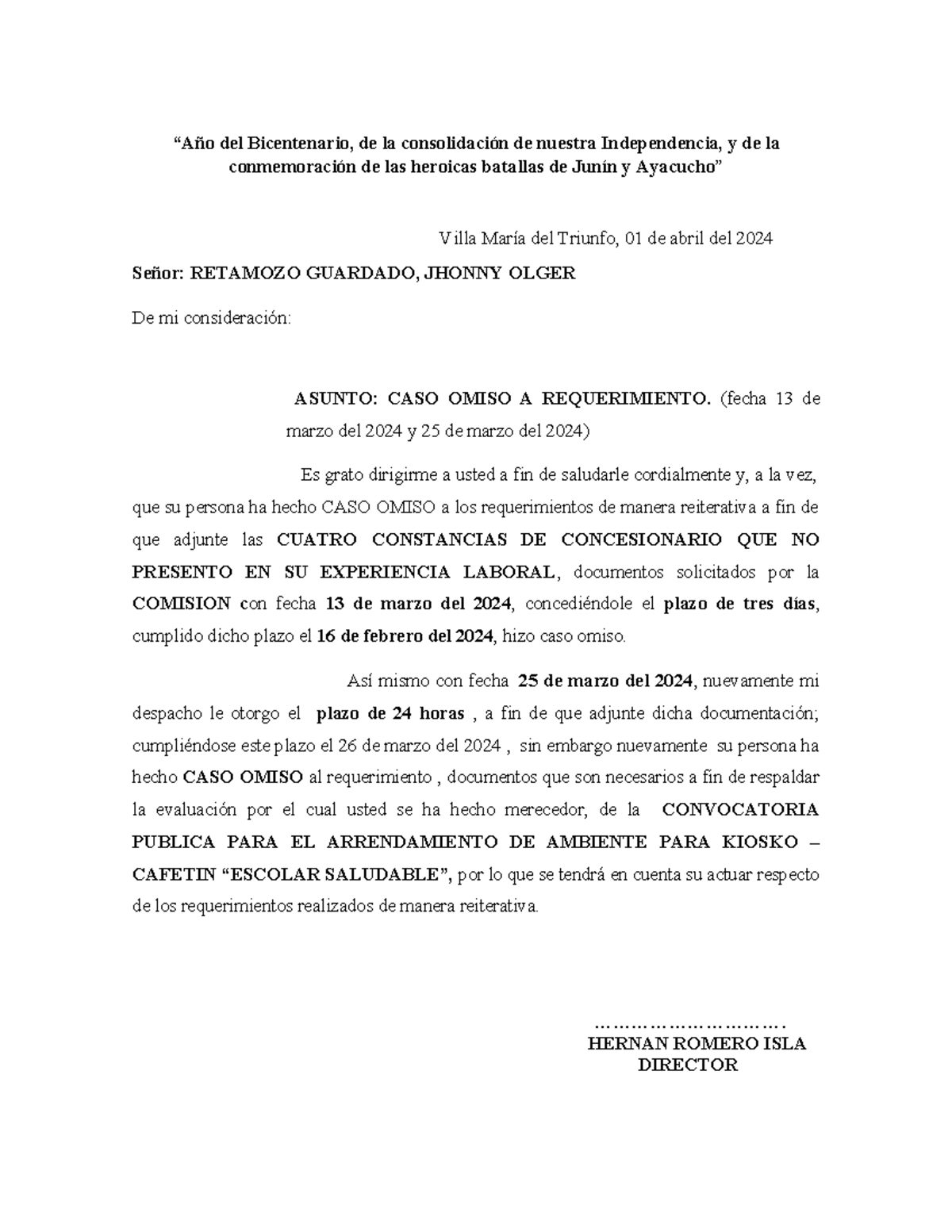 Retamozo-caso omiso - referencia para el maestro - “Año del Bicentenario, de la consolidación de ...
