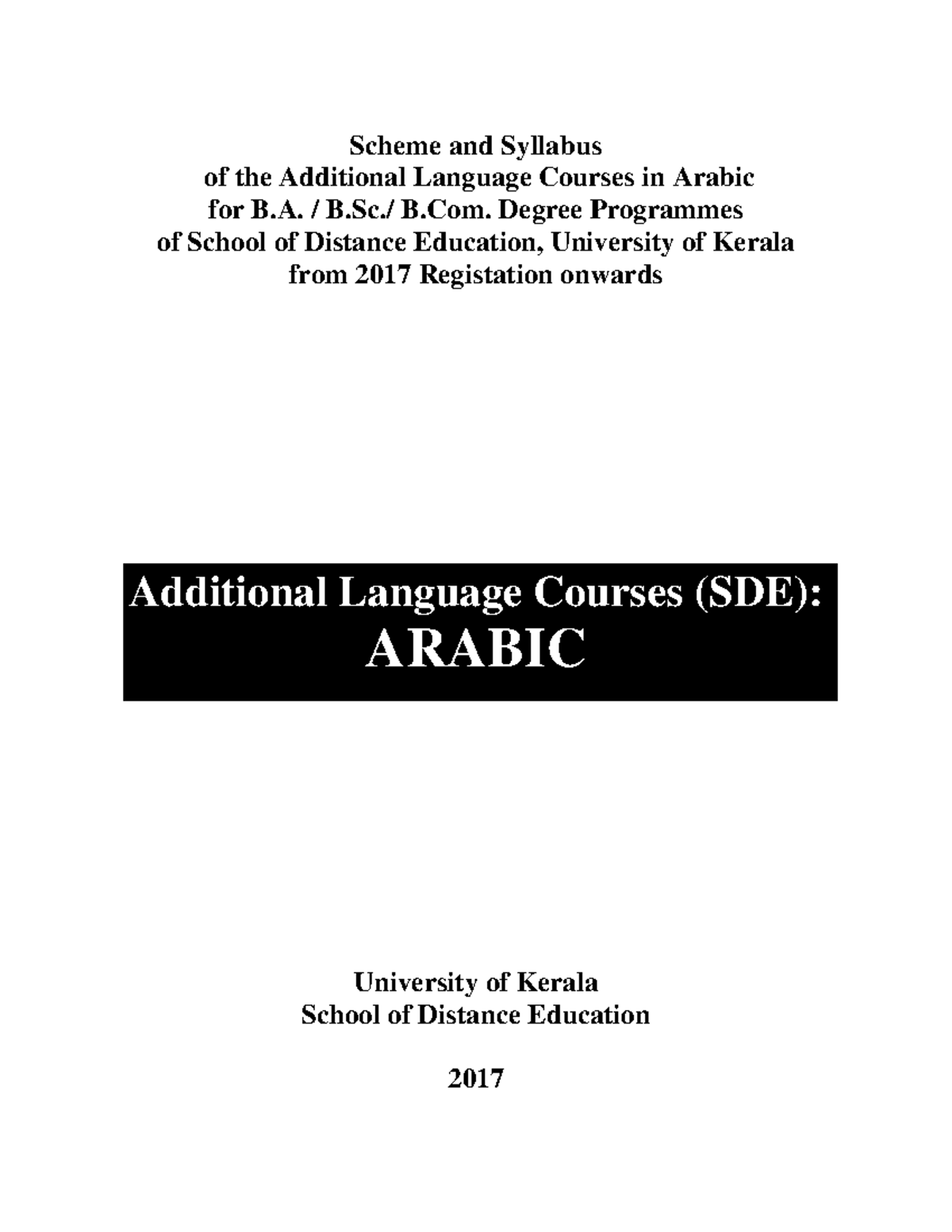 Addl Arabic Syllabus - Good - Scheme and Syllabus of the Additional ...