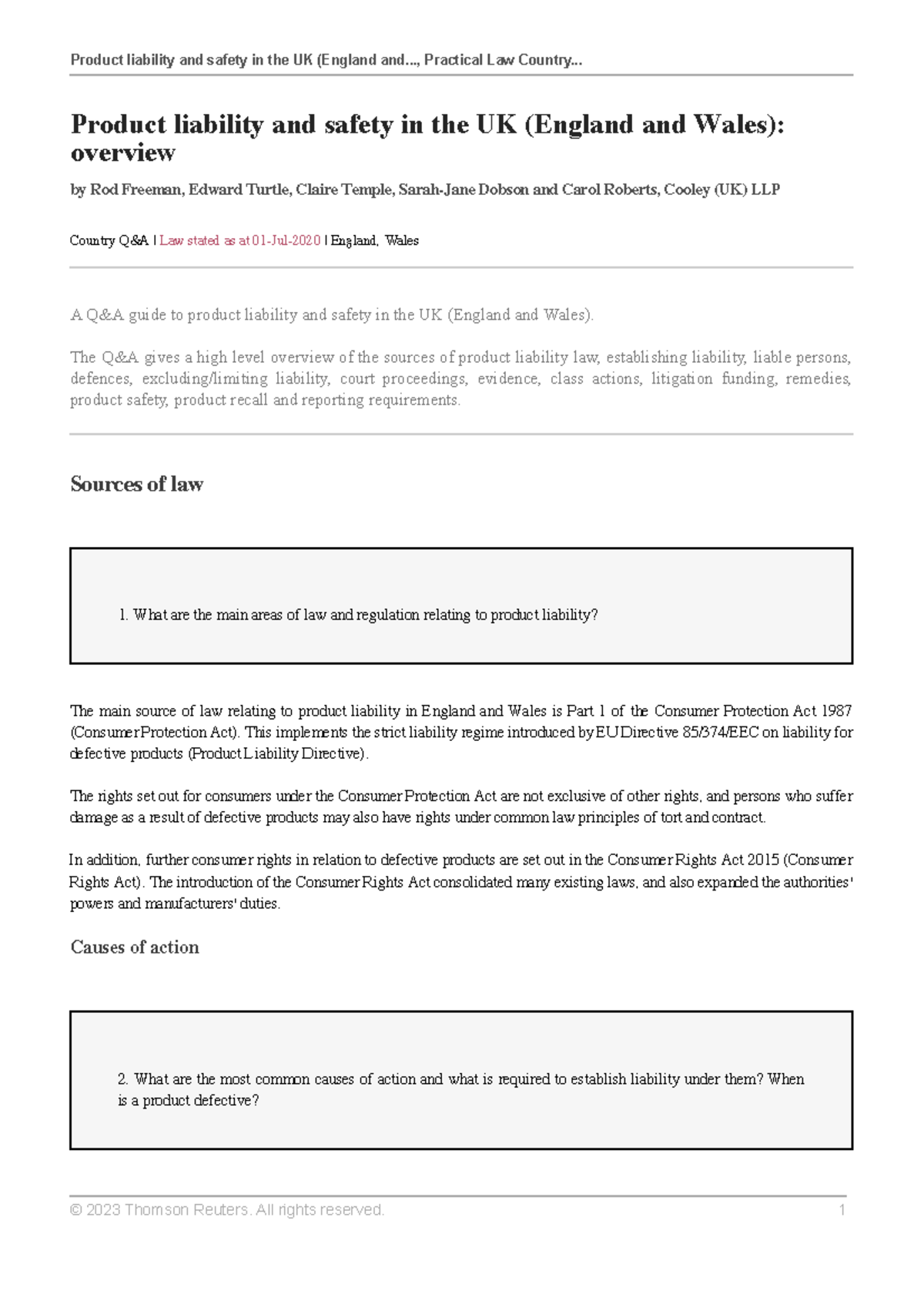 Product liability and safety in the UK (England and Wales): overview ...