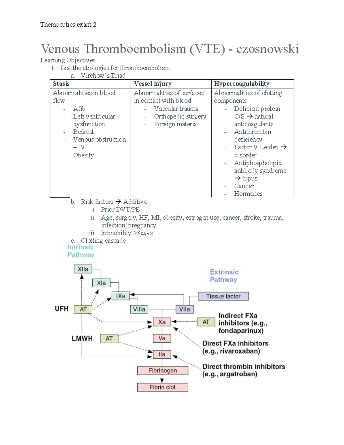 Vte notes print - Venous Thromboembolism (VTE) - czosnowski Learning ...