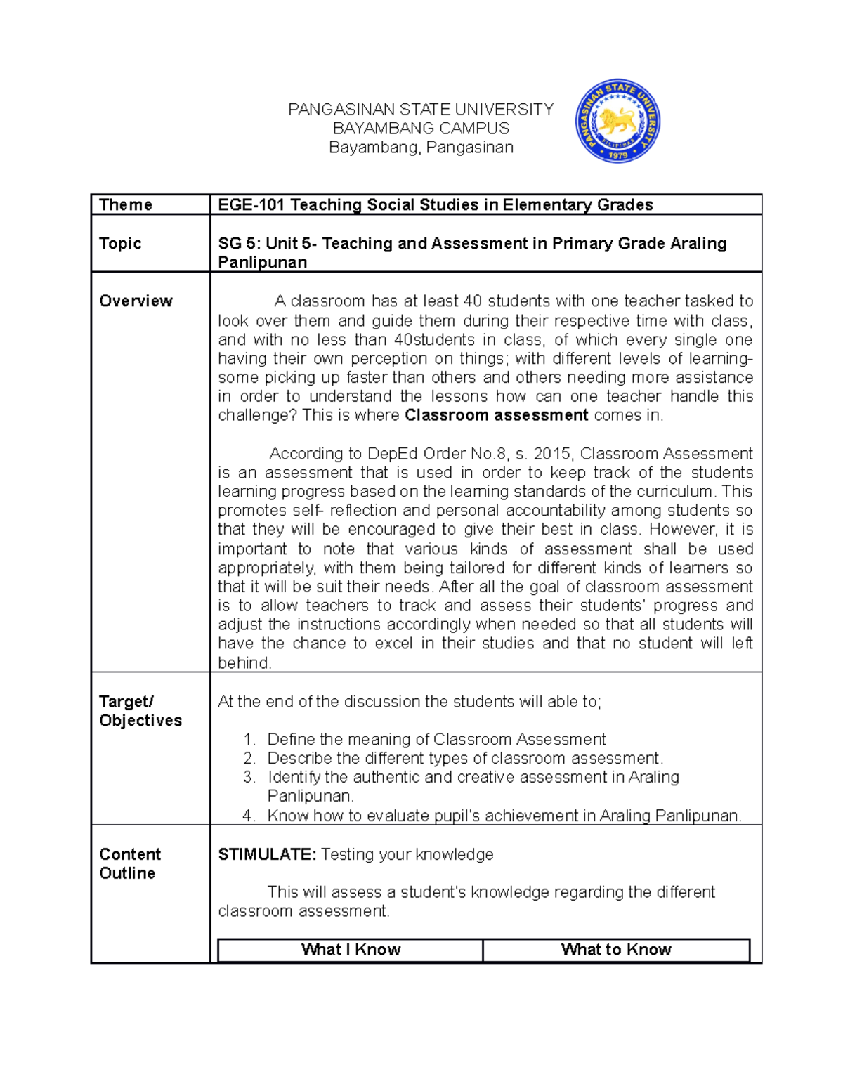 EGE-101-SG5 - Teaching Social Studies in Elementary Grades - PANGASINAN STATE UNIVERSITY ...