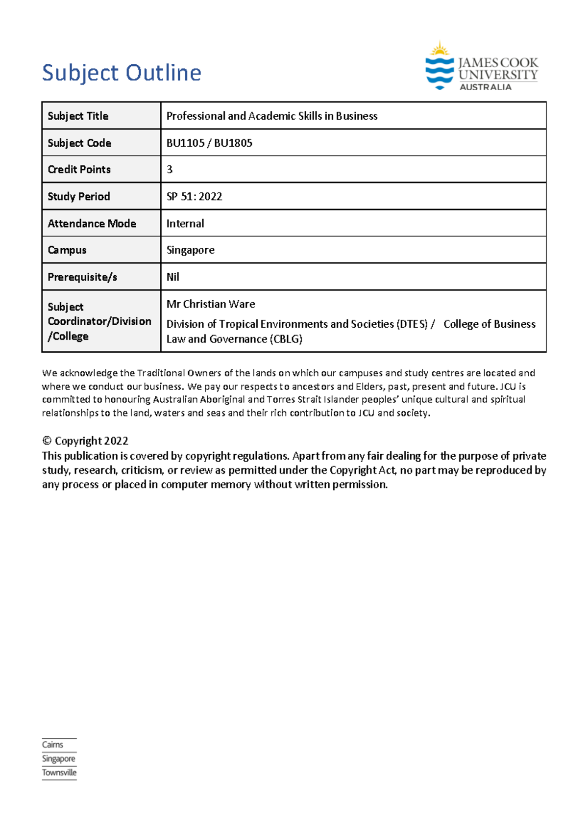 BU1105 SO - subject outline - Subject Outline Subject Title ...