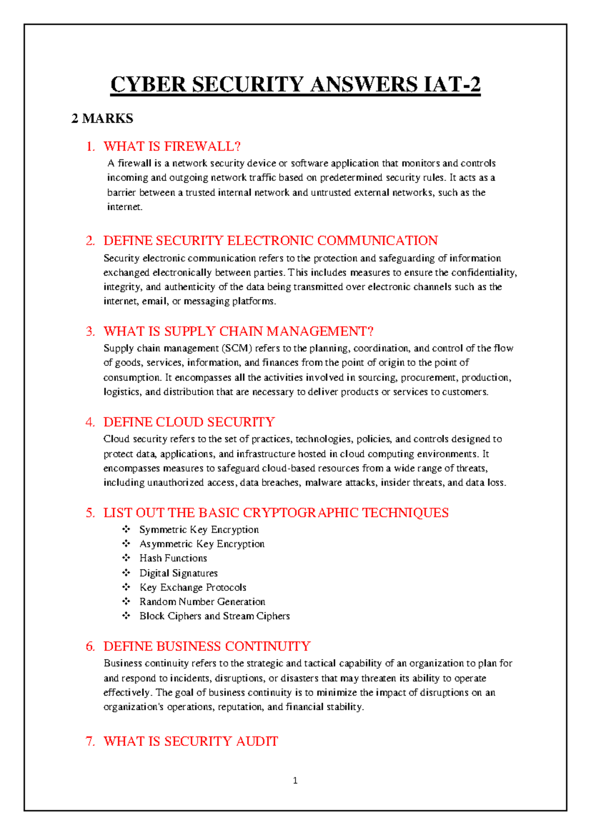 Cyber Security Answers IAT2 - CYBER SECURITY ANSWERS IAT- 2 2 MARKS 1 ...