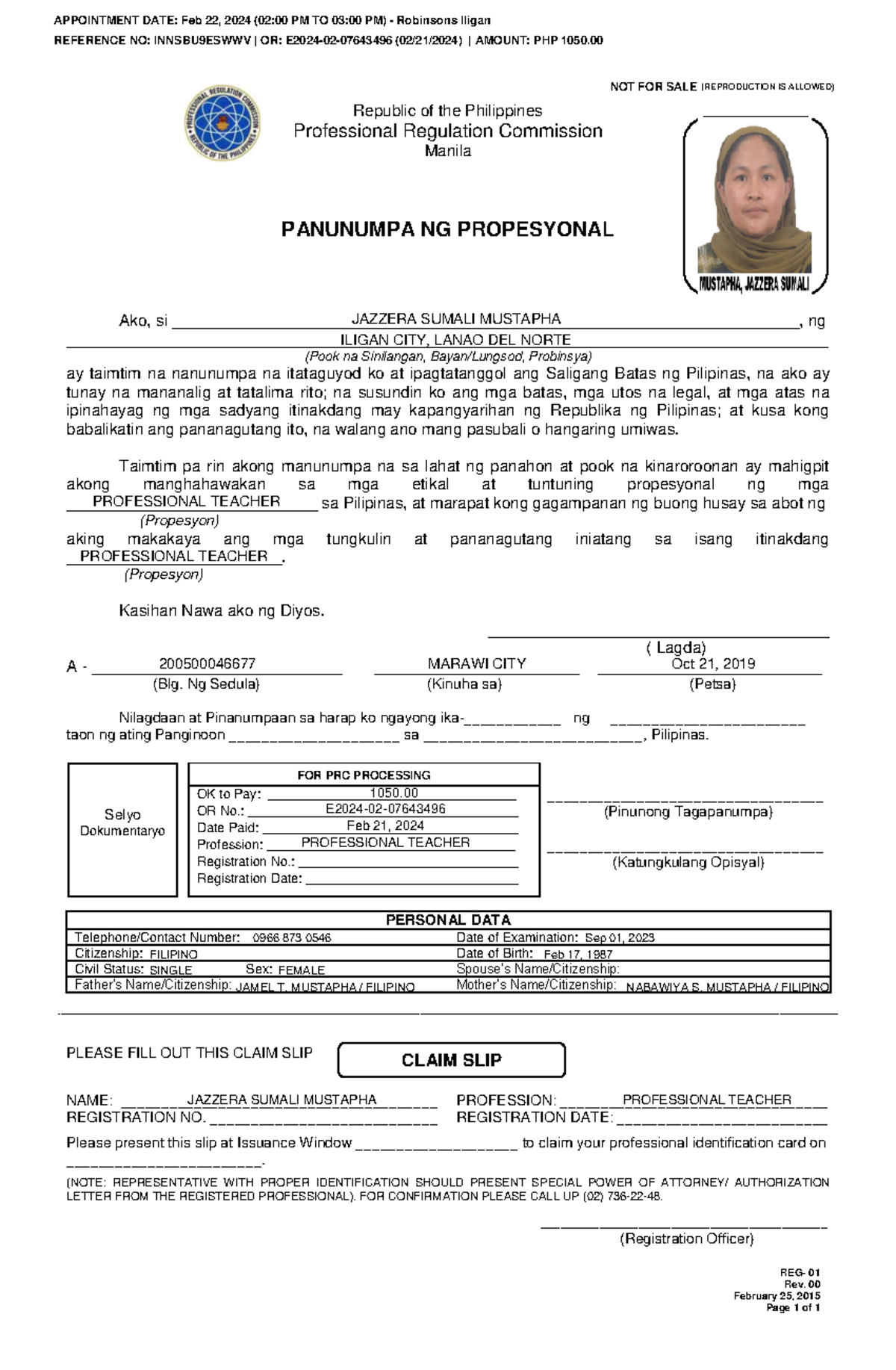 Oath form - OATH - REG- 01 Rev. 00 February 25, 2015 Page 1 of 1 ...