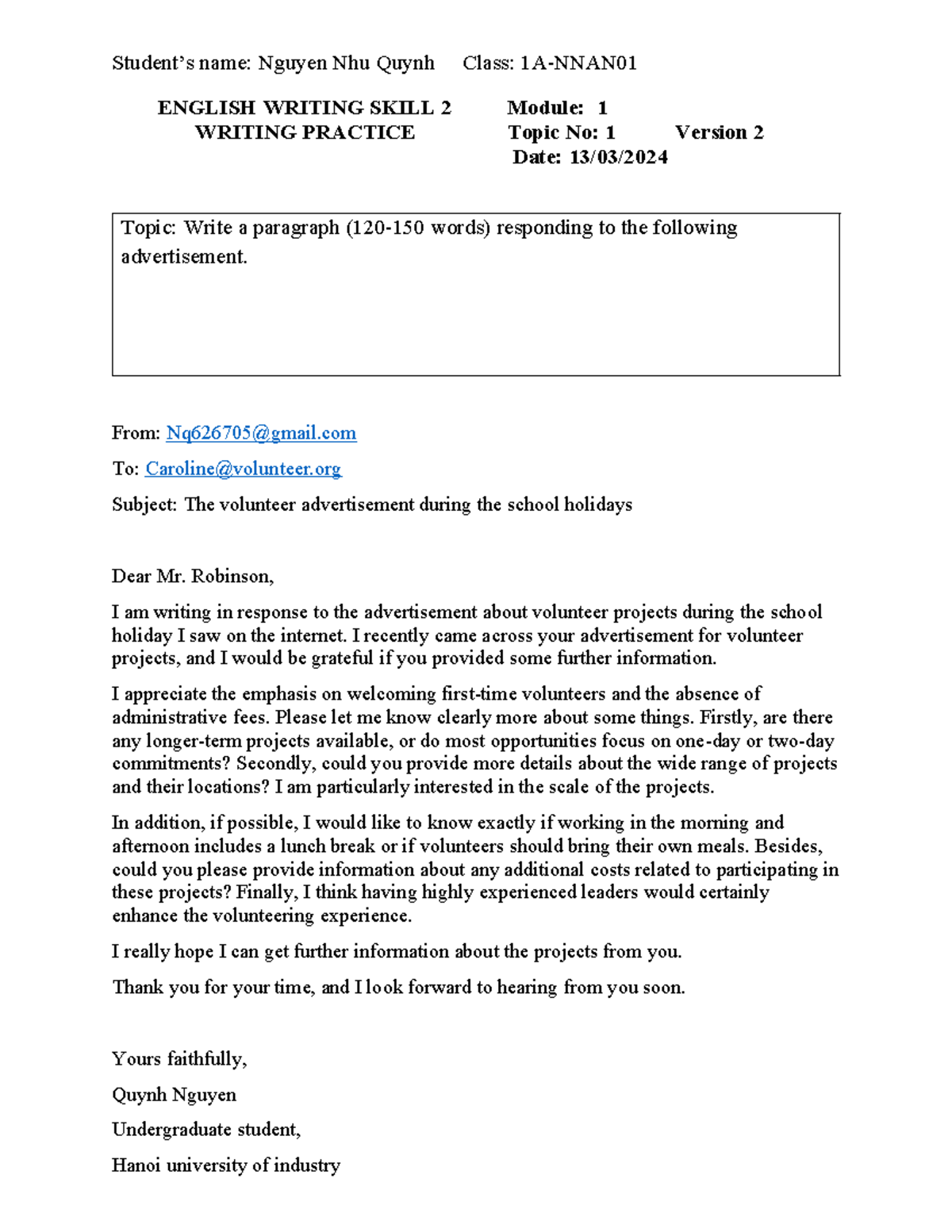 Bản sao Writing template- Writing Collection - Student’s name: Nguyen ...