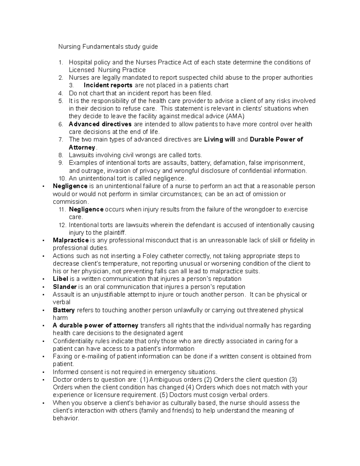 Nursinf Fundametals study guide ATI - Nursing Fundamentals study guide ...