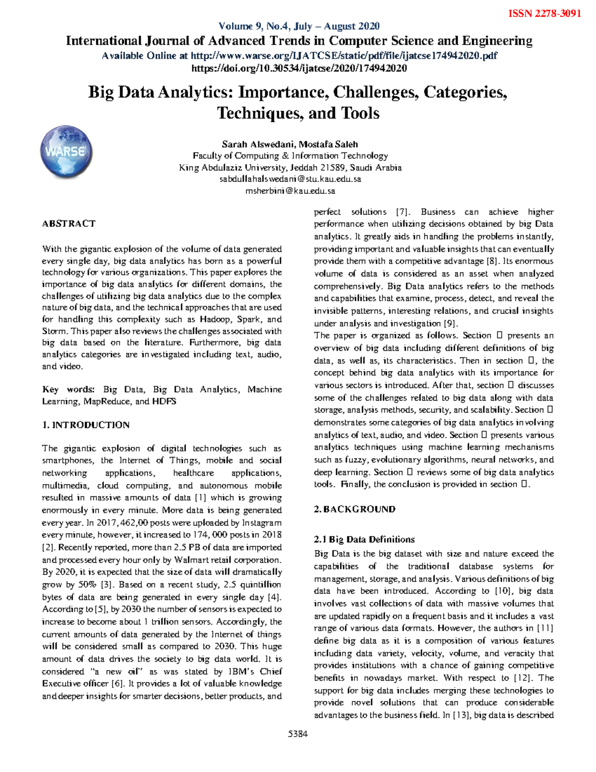 8. Big Data Analytics; Importance, Challenges, Categories, Techniques ...