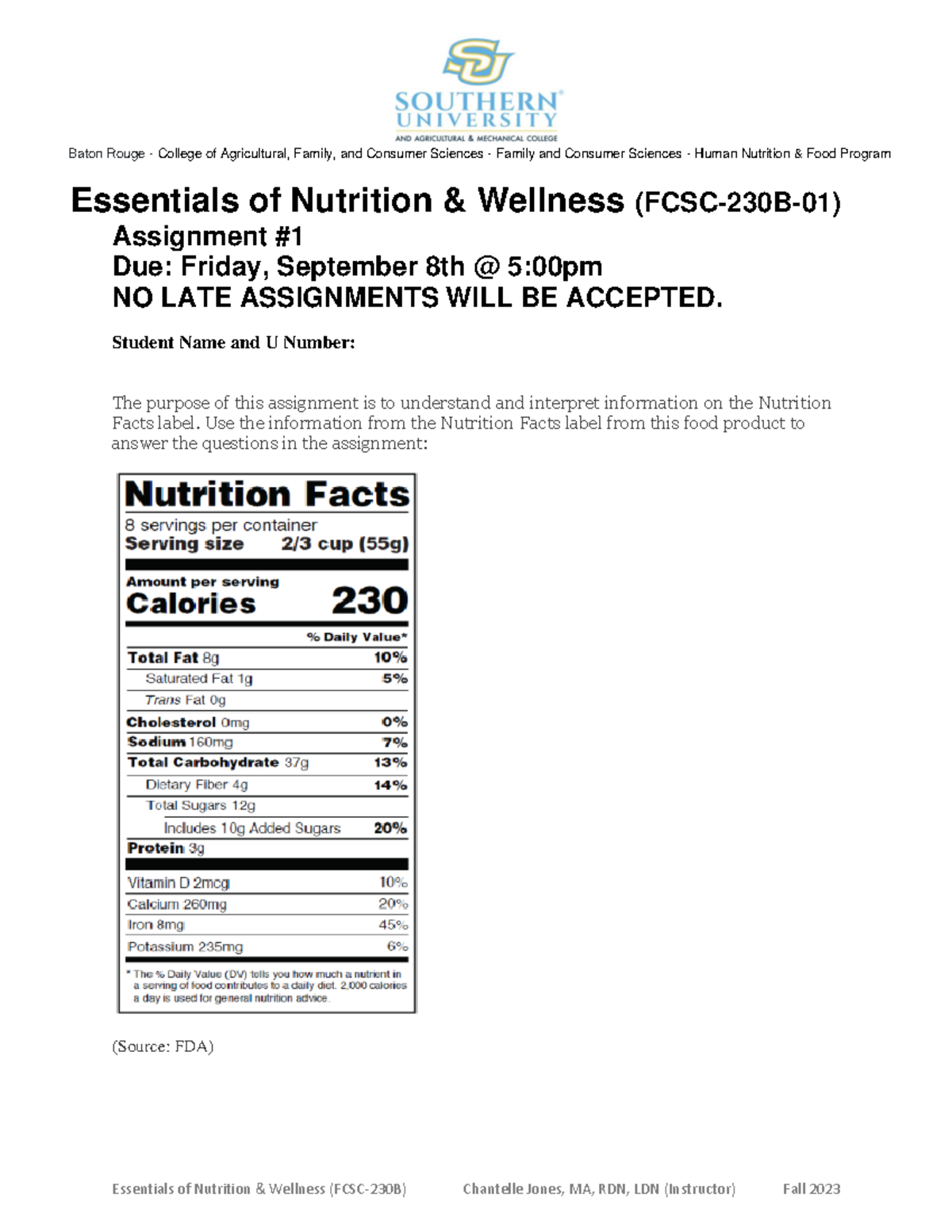 FOOD Label - Baton Rouge · College of Agricultural, Family, and ...