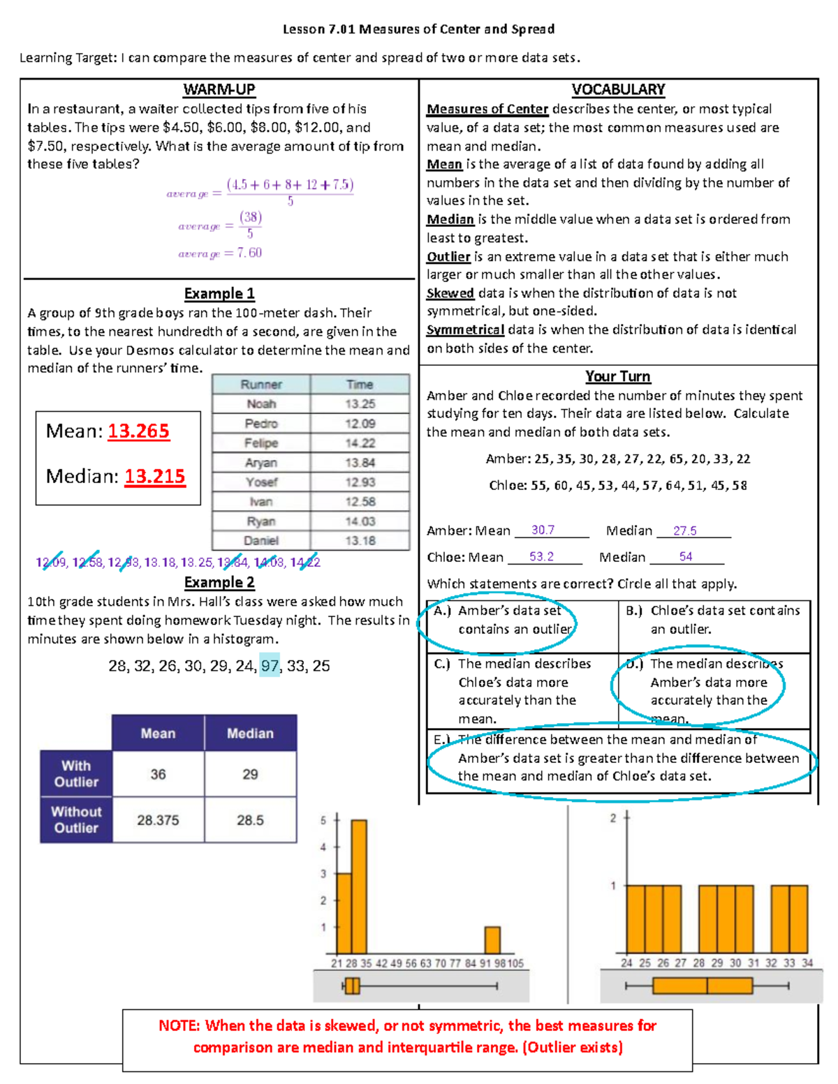 Kami Export - 1st - Lesson 7.01 Measures of Center and Spread - Lesson ...