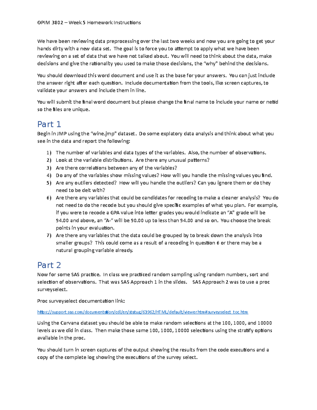 Week 5 Homework - Week 5 Data and Text mining HW - OPIM 3802 – Week 5 ...