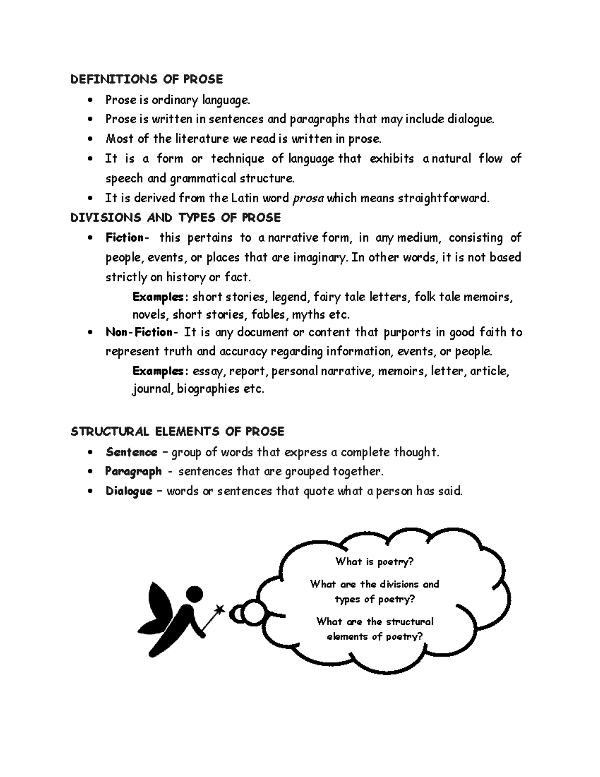 L3 Definitions OF Prose - Copy - DEFINITIONS OF PROSE Prose is ordinary ...