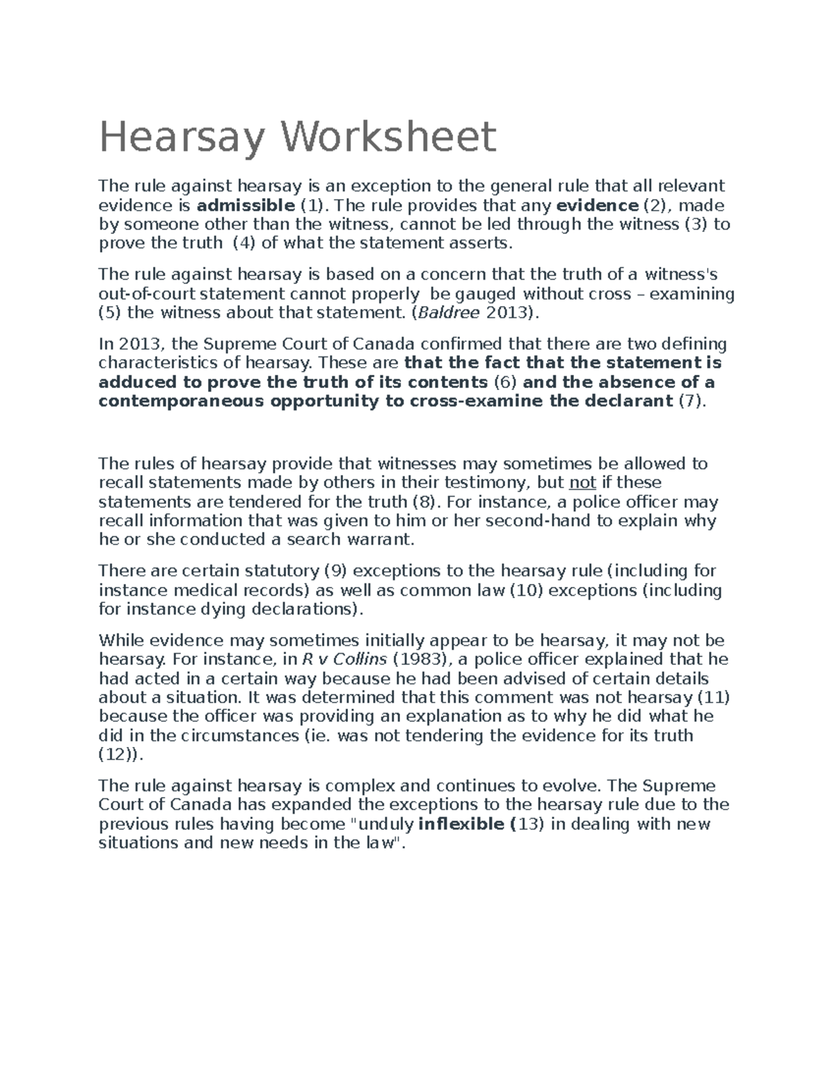 Hearsay Worksheet - CRIM 330 - SFU - Studocu