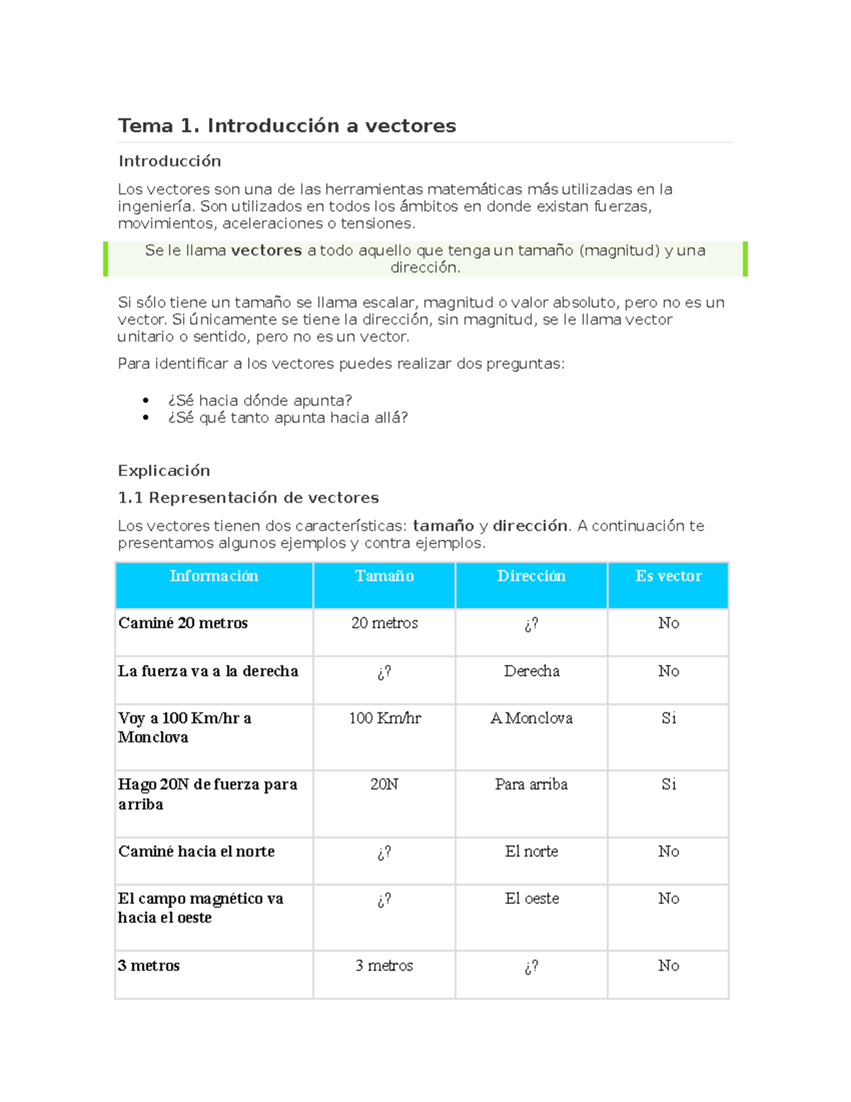 Temas de exsamen - Tema 1. Introducción a vectores Introducción Los ...