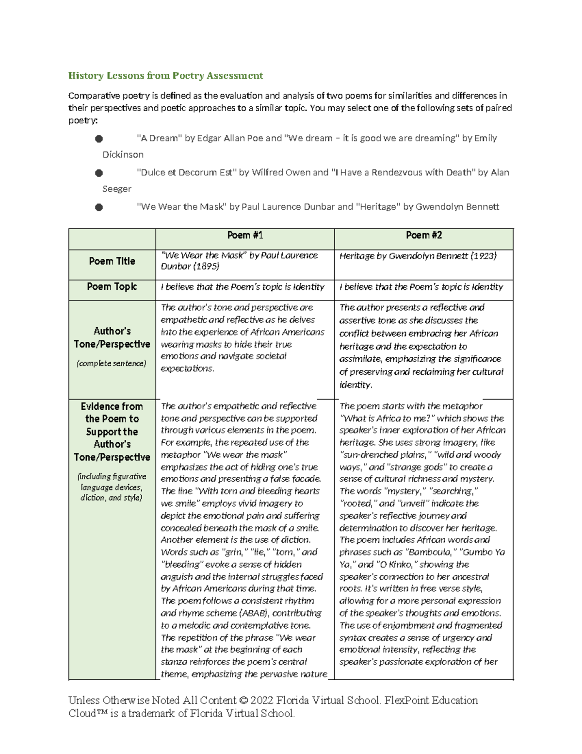 Copy of 5.02 Assessment - History Lessons from Poetry Assessment ...