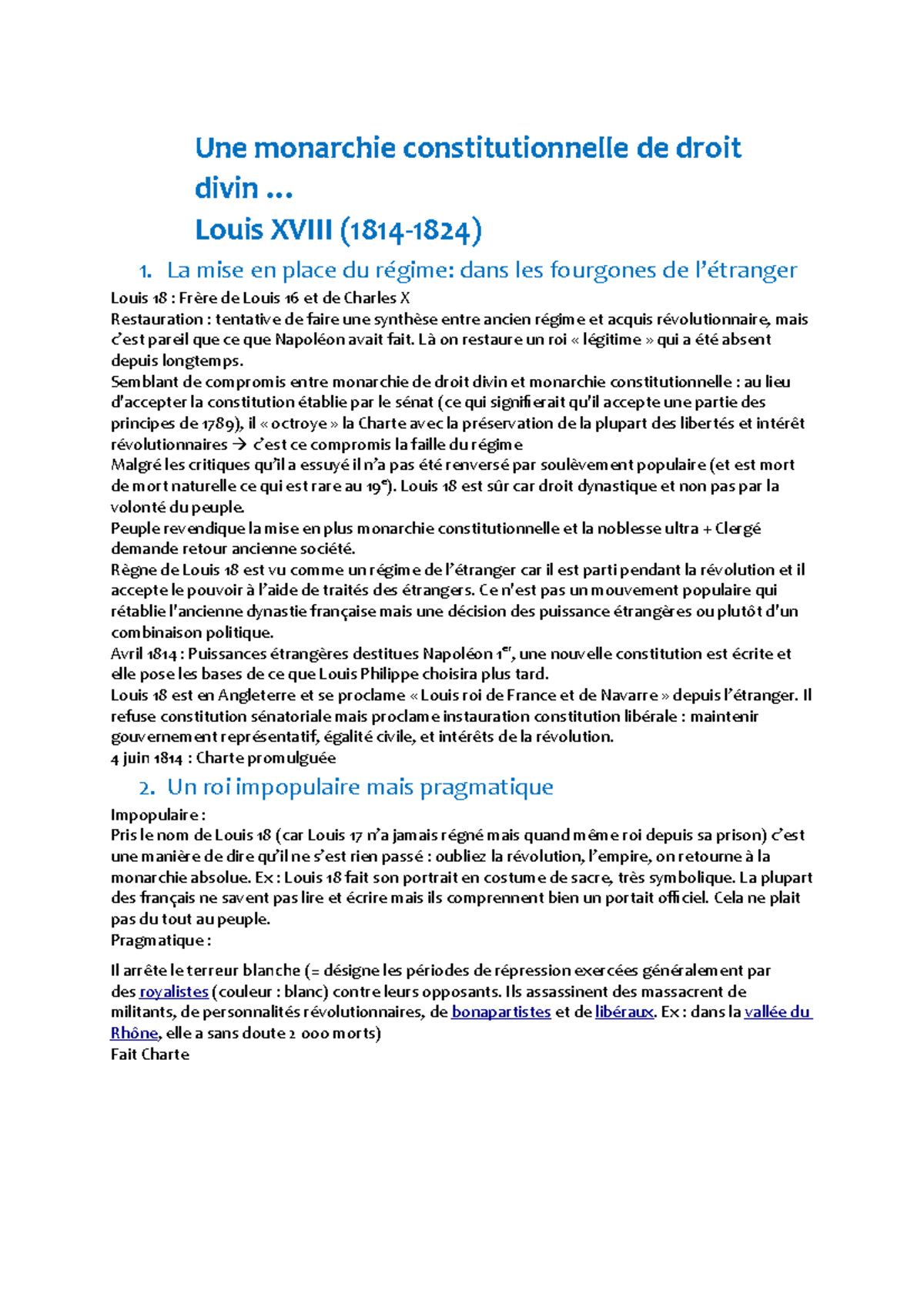 Une monarchie constitutionnelle de droit divin - .. Louis XVIII (1814 ...