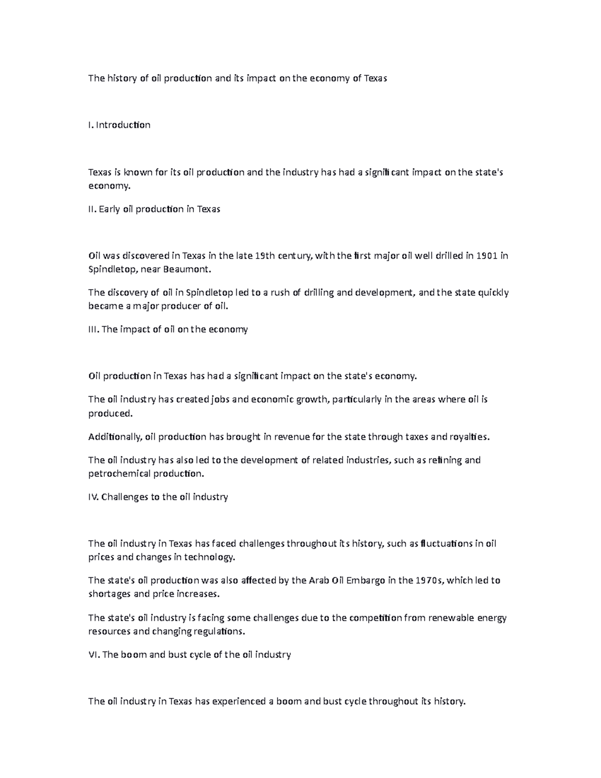 The history of oil production and its impact on the economy of Texas ...