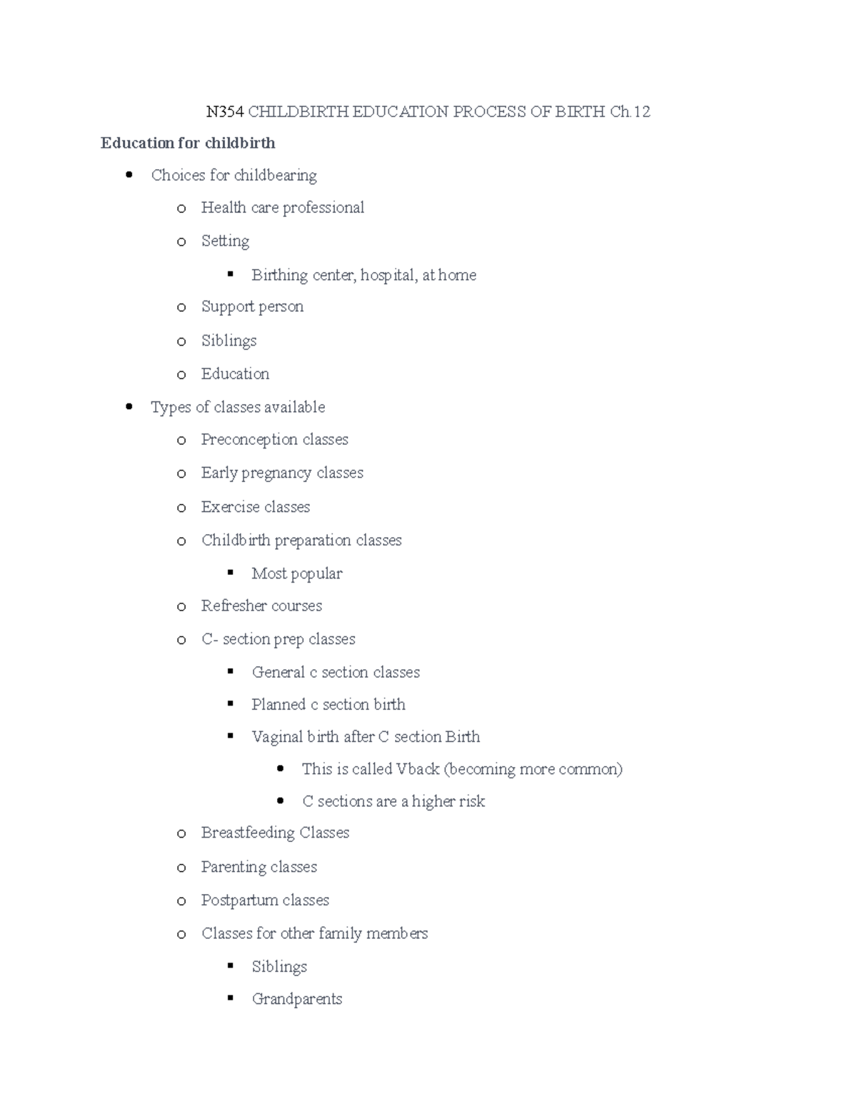 N354 Childbirth Education Process OF Birth Ch - N354 CHILDBIRTH ...