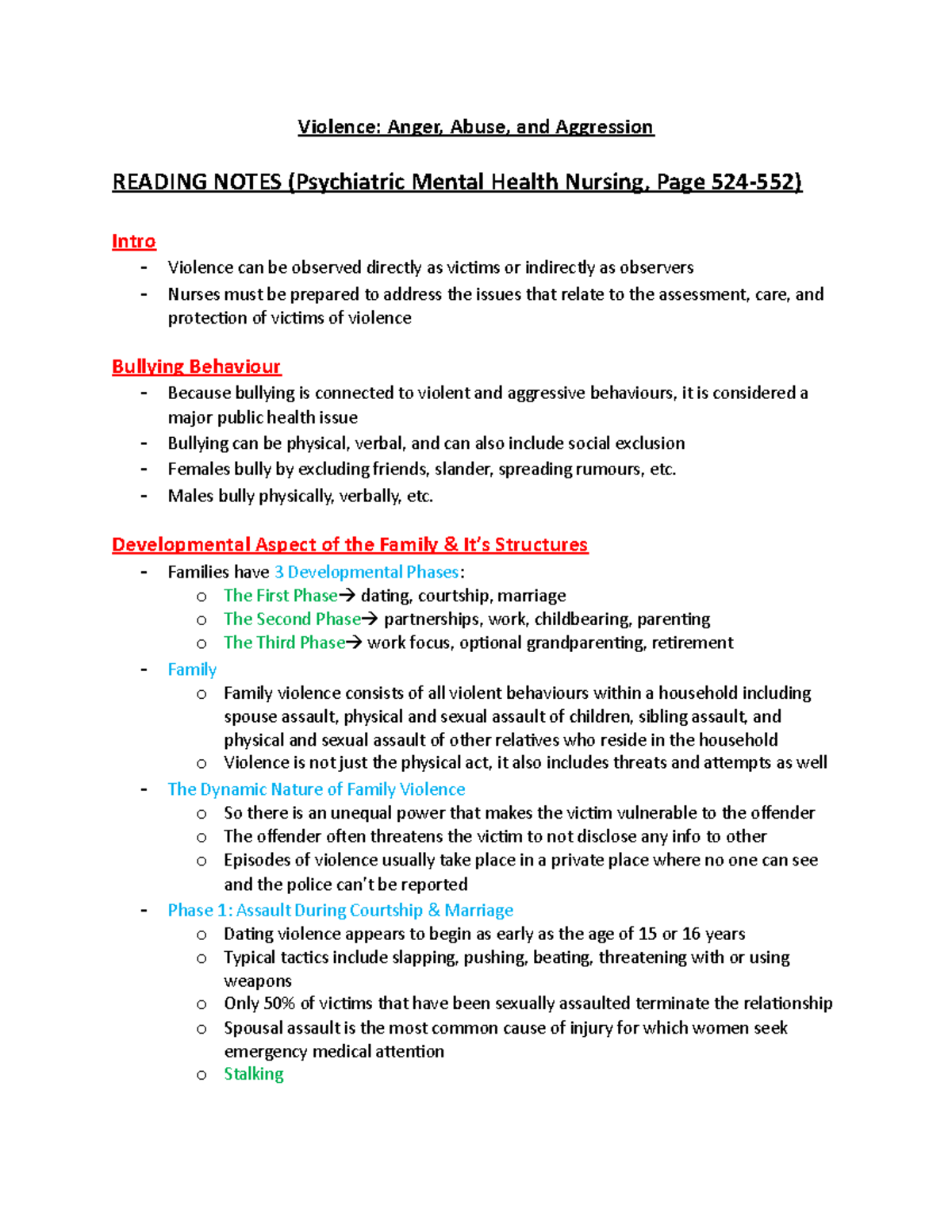 Violence - Class & reading notes - Violence: Anger, Abuse, and ...