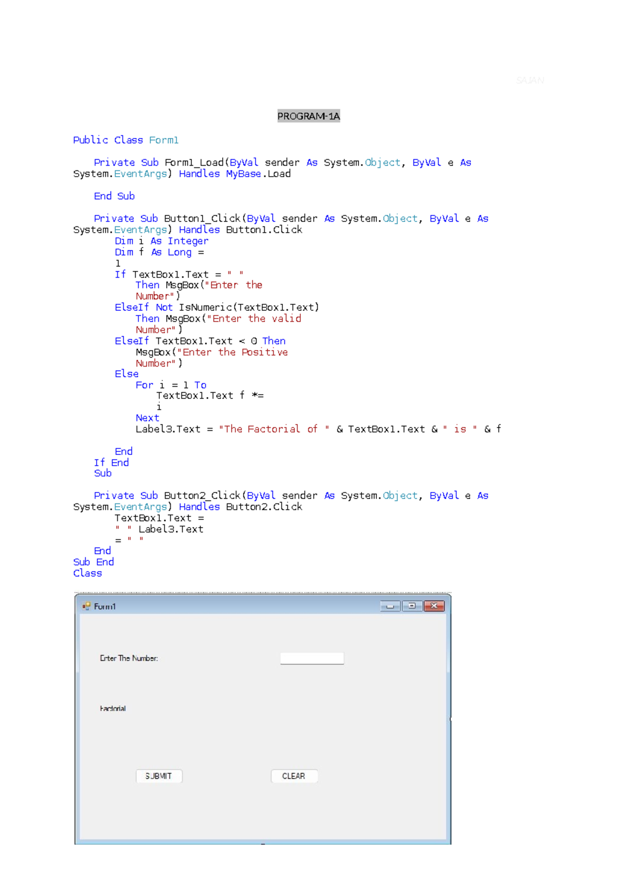 C#Lab III SEM BCA MANGALORE UNIVERSITY (NEP) - PROGRAM-1A Public Class Form Private Sub - Studocu